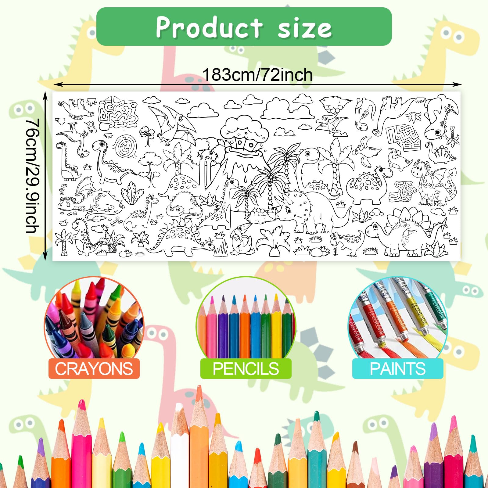Snapklik.com : JOFONY Dinosaur Volcano Giant Coloring Tablecloth Poster ...