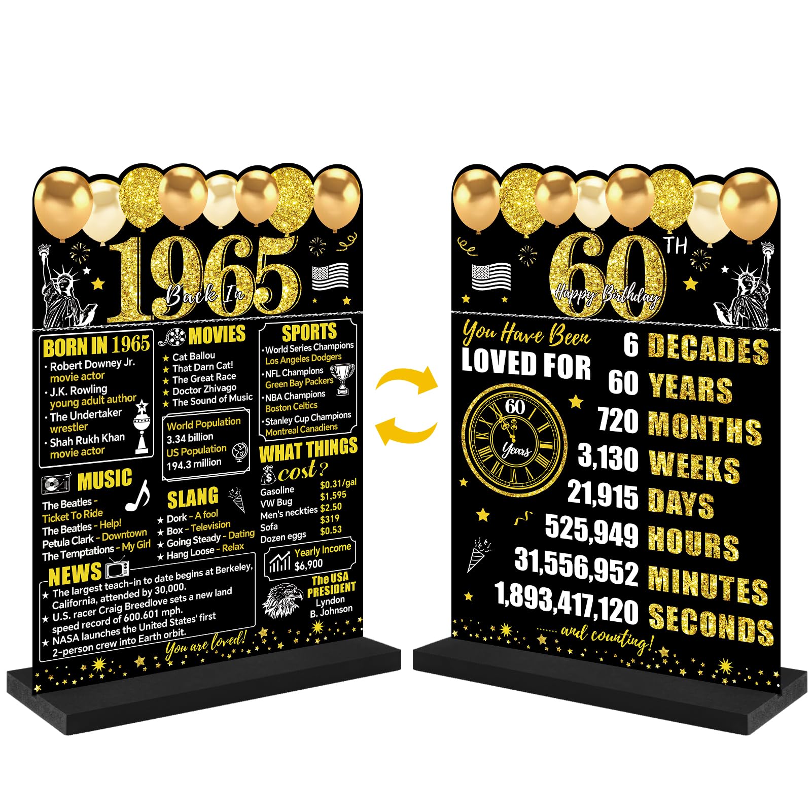 Amazon.com: Guiruiy Black Gold 60th Birthday Decorations Gifts for Men ...