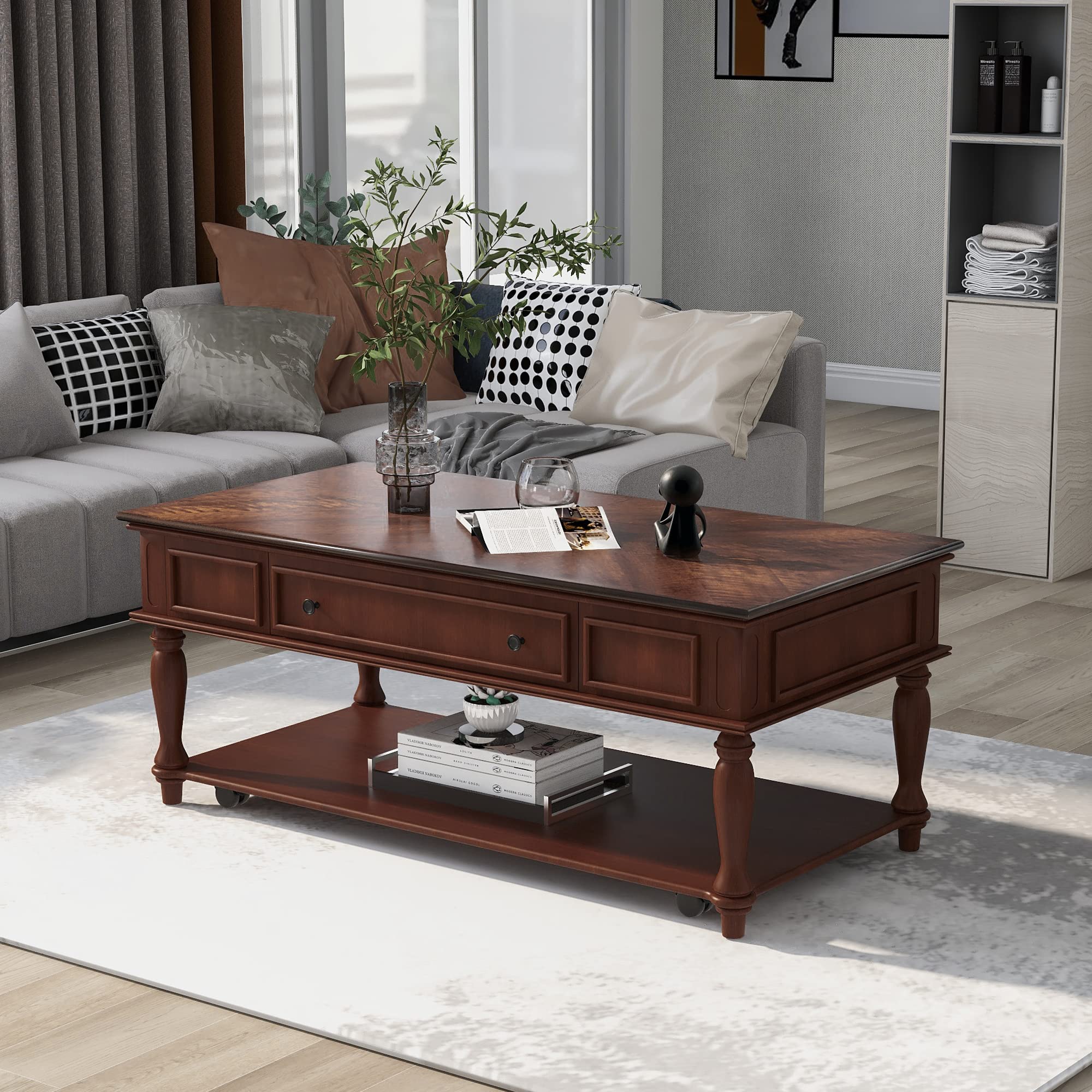 Buy LUMISOL Farmhouse Coffee Table with Storage Cocktail Table with Big ...