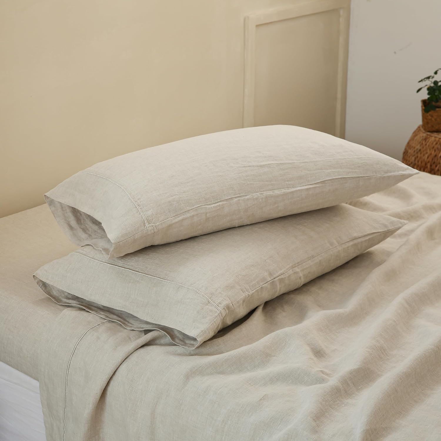 Amazon.com: King Linens 100% French Linen Pillowcases with Embroidery ...