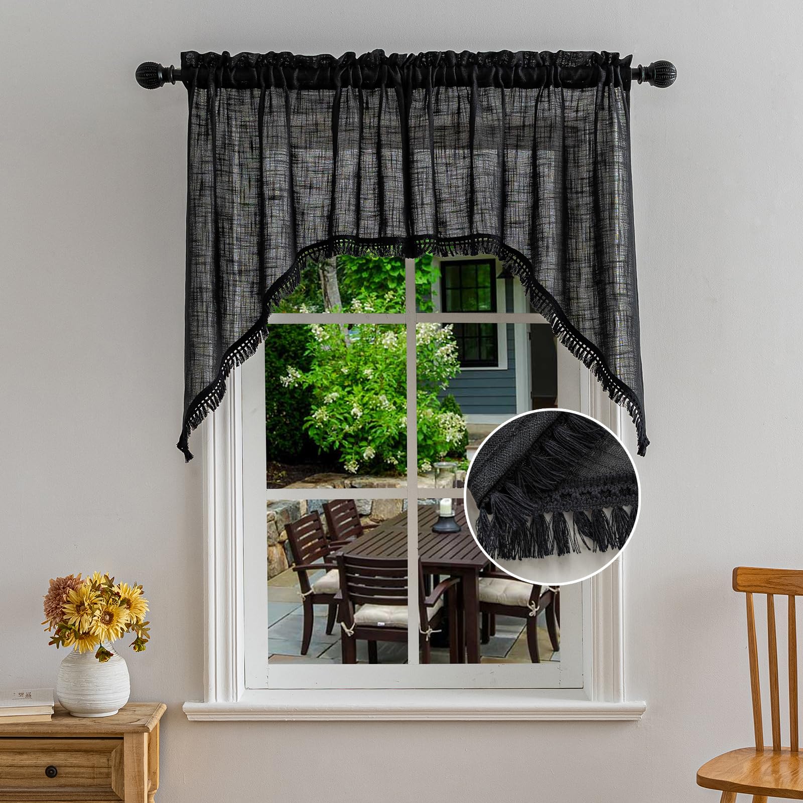 Amazon.com: Beda Home Tassel Linen Textured Swag Valances for ...
