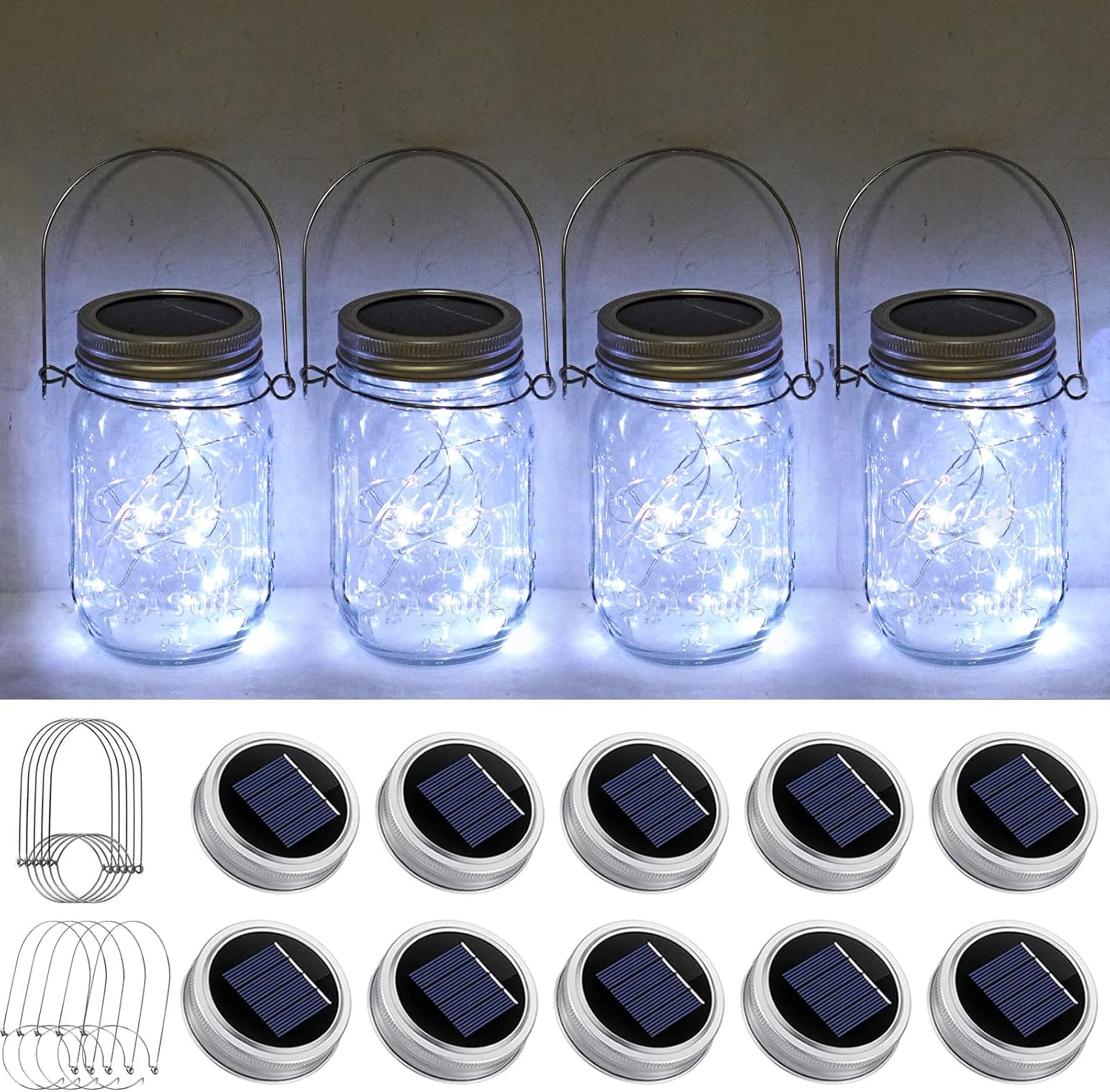 Solar Mason Jar Light Lids 10 Pack 20 LED Fairy String Light Inserts ...