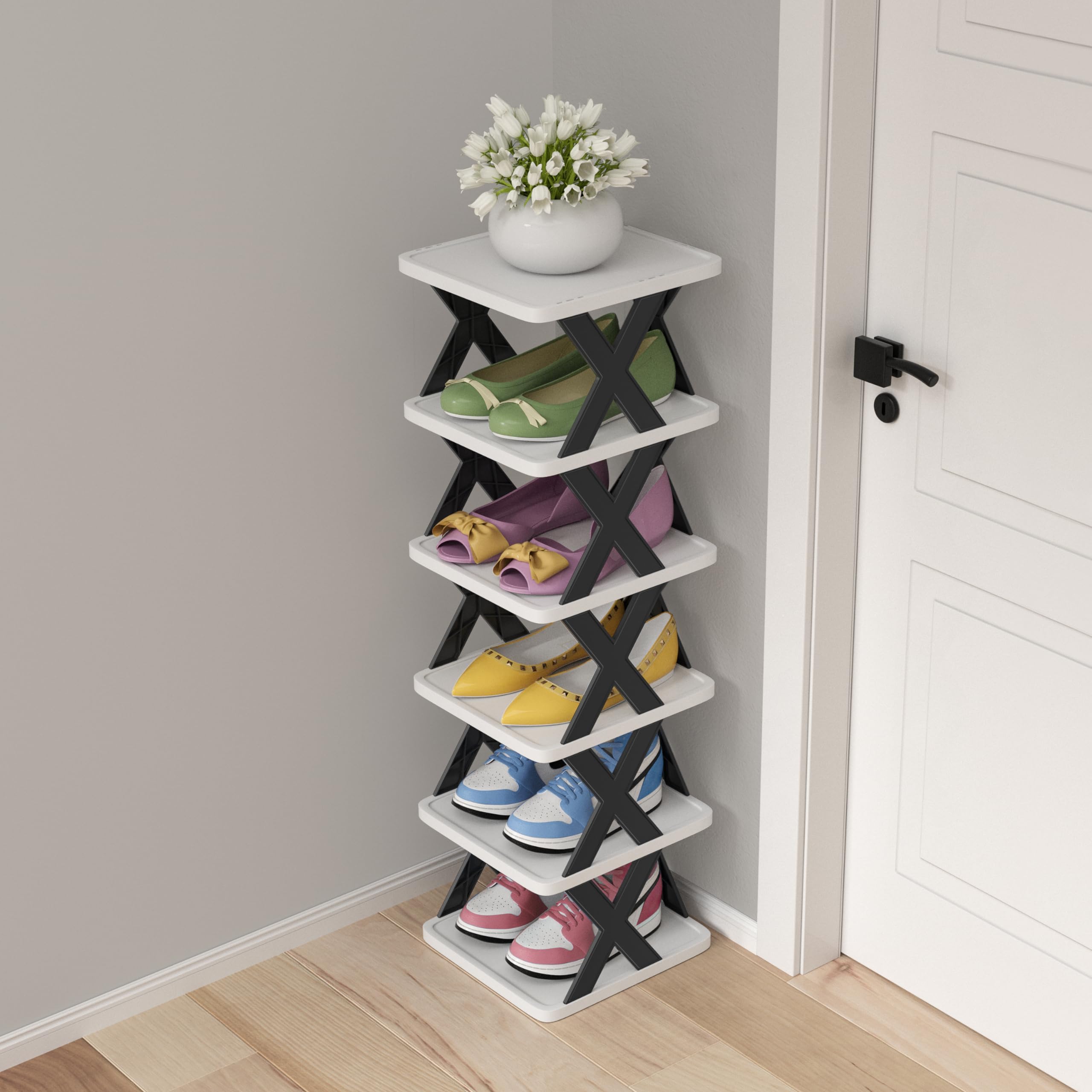Amazon.com: 6 Tier Narrow Shoe Rack, Small Stackable Shoe Stand, Space ...