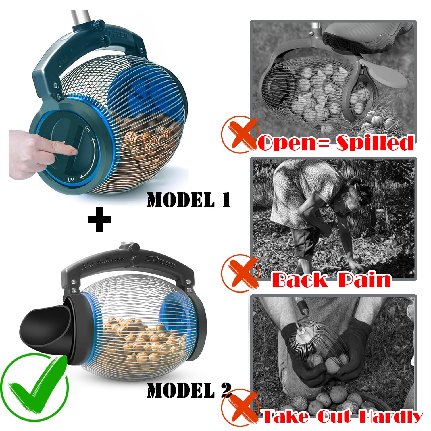 Snapklik.com : Zozen Acorn Picker Upper Roller, 2 Dumping Method/Acorn ...