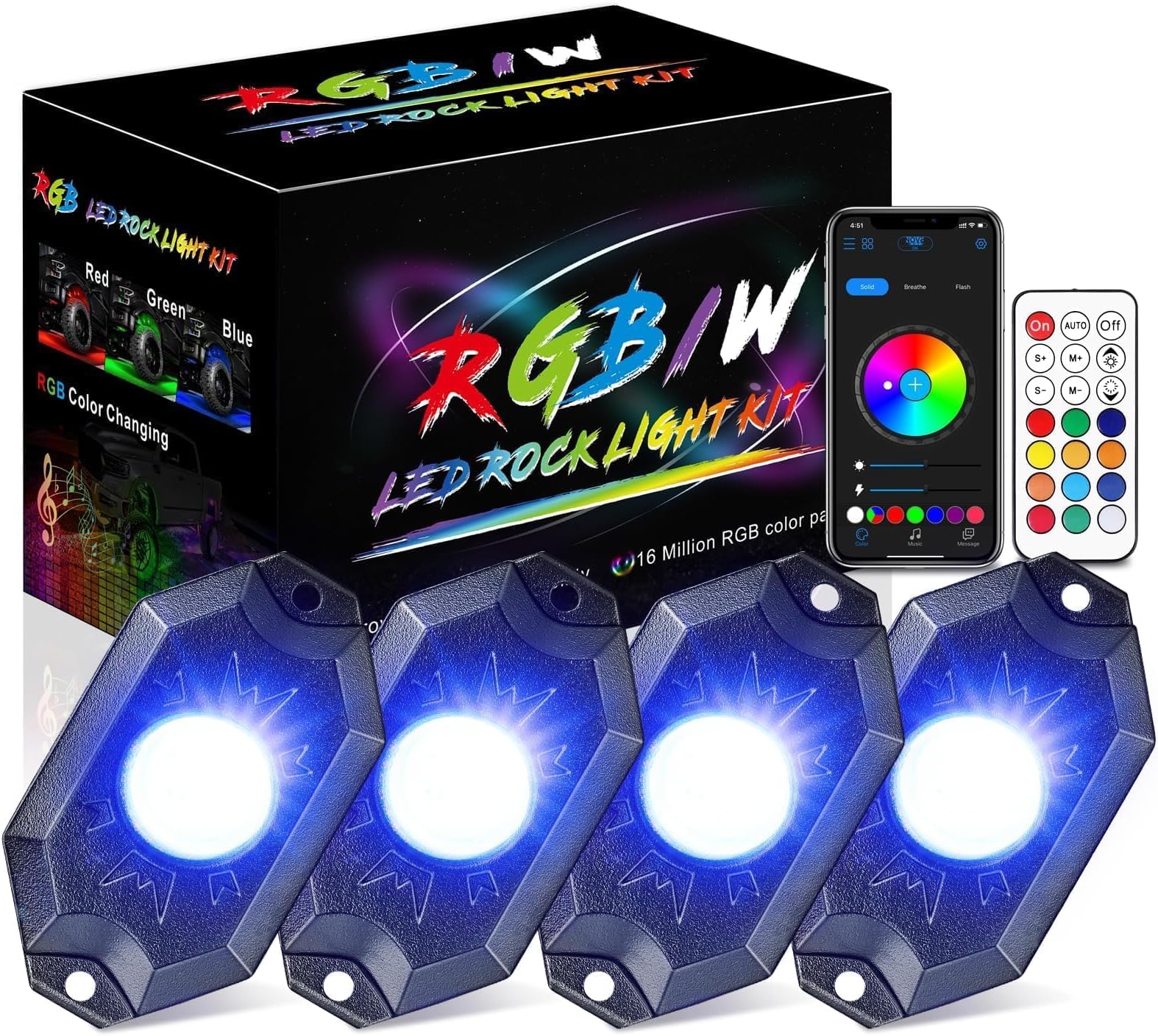 Amazon.com: RGB LED Rock Light, Moso LED 4 RGB LED Pods Multicolor Neon ...