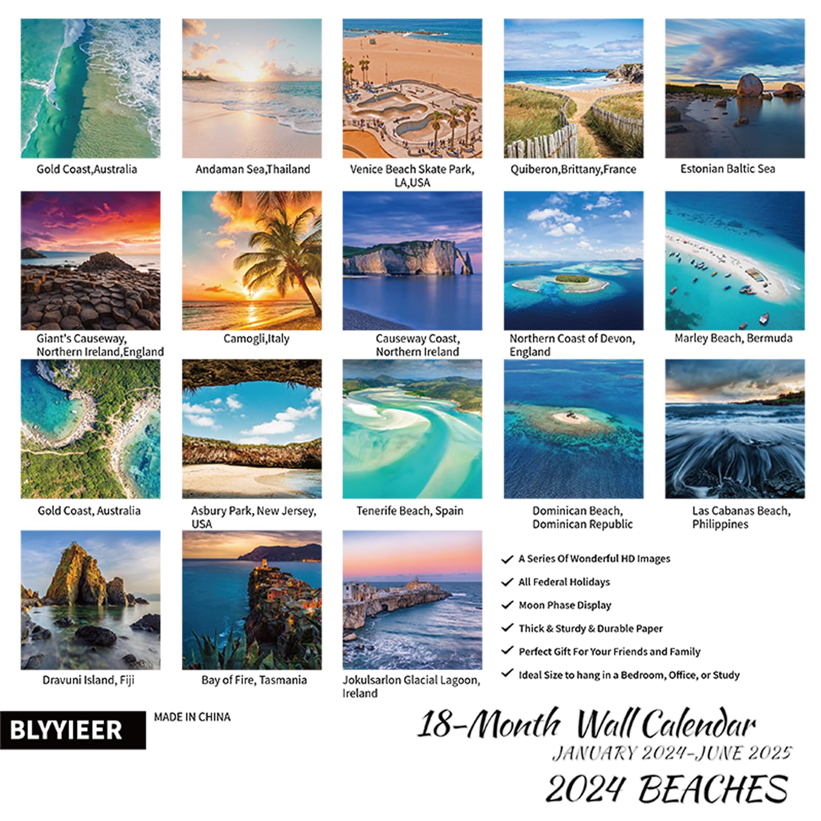 Snapklik.com : 2024 Wall Calendar BEACHES, 18 Months Hangable Wall ...