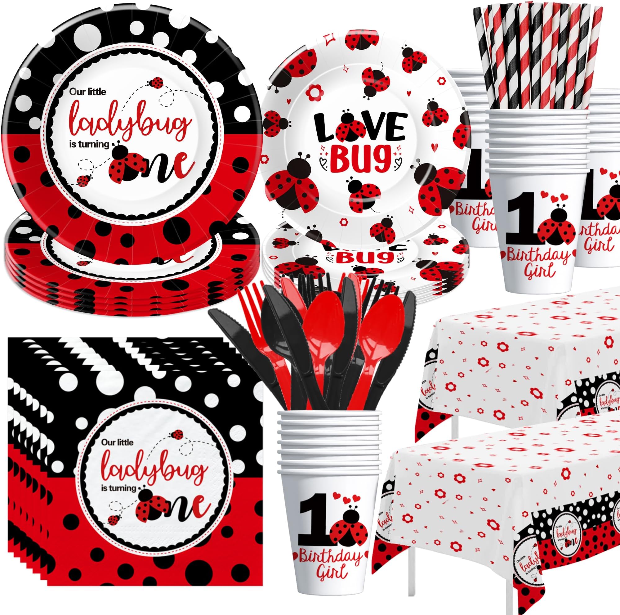 Amazon.com: 141 PCS Ladybug Fancy Birthday Party Supplies - Disposable ...