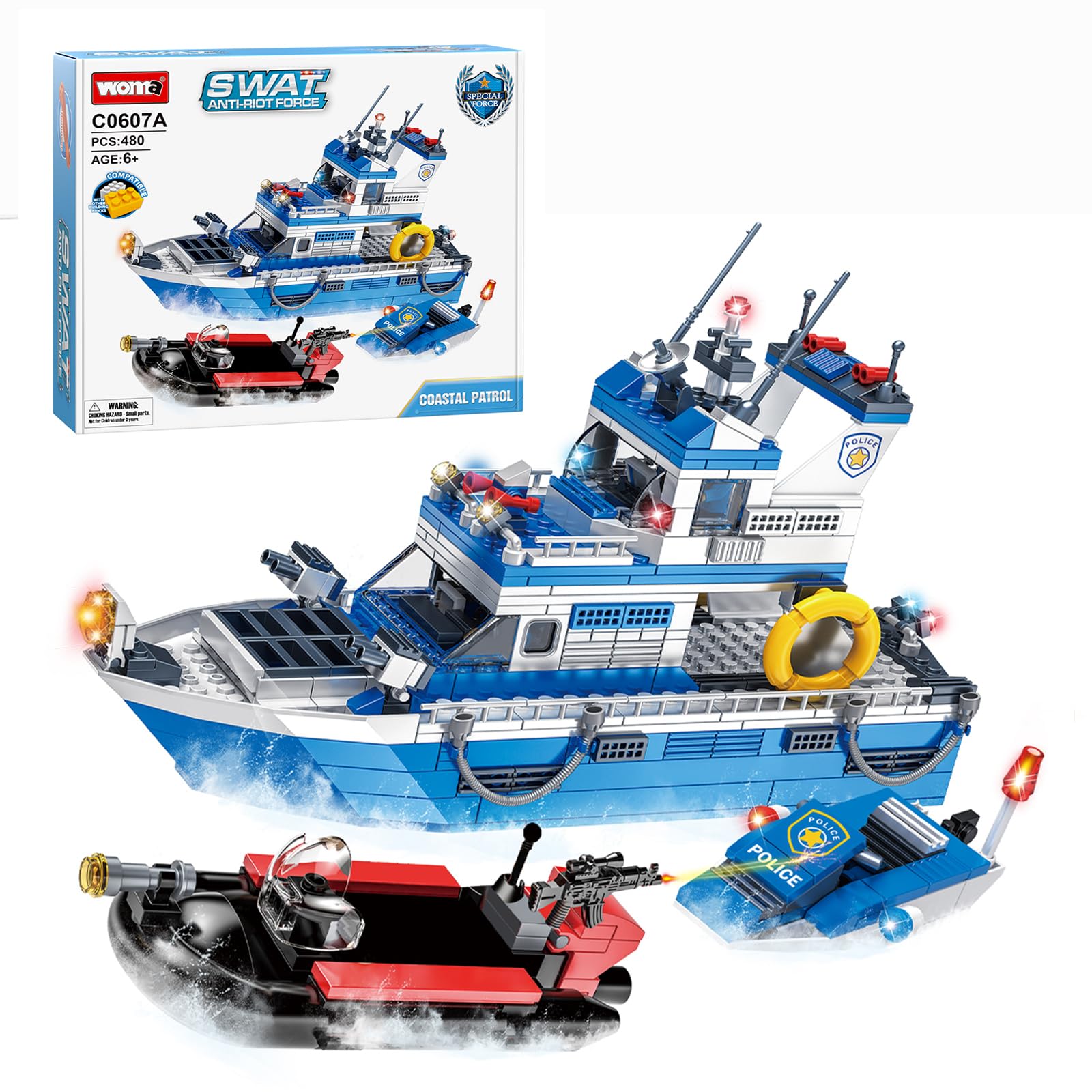 City Police Patrol Ship Building Block Set, with Cop Patrol Boat ...