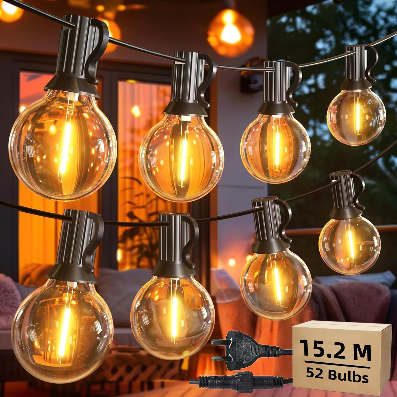 20 Bulb Retro Solar String Lights Outdoor Garden LED Festoon Party ...