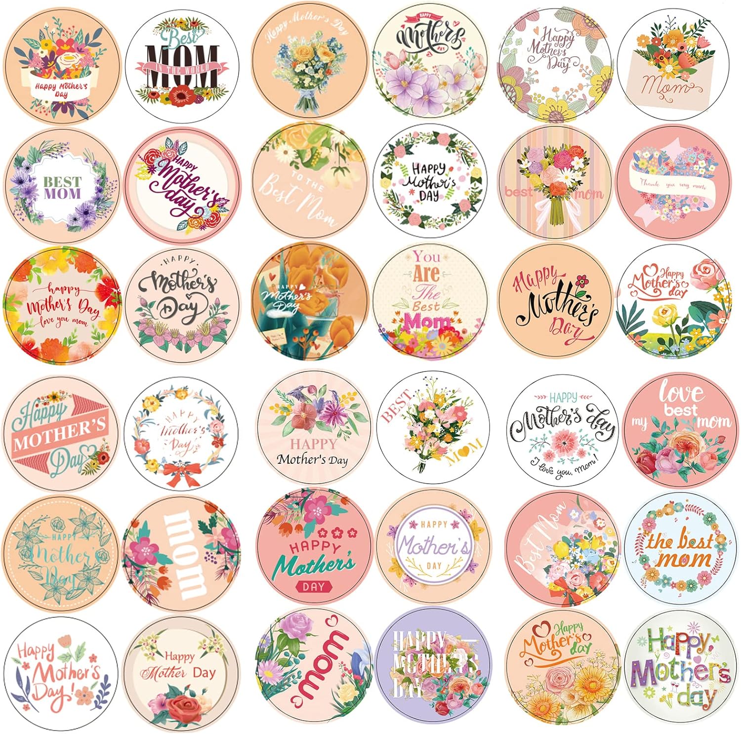 Amazon.com: Happy Mother’s Day Label Stickers, 48 Styles Mothers Day ...
