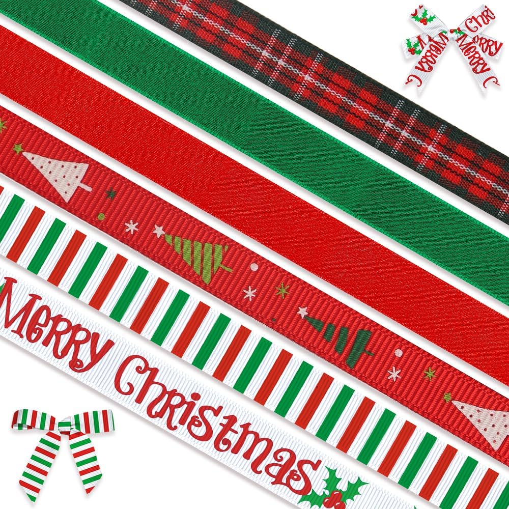 Amazon.com: Konsait 12 Yards 1" Wide Christmas Ribbon Set, Holiday ...