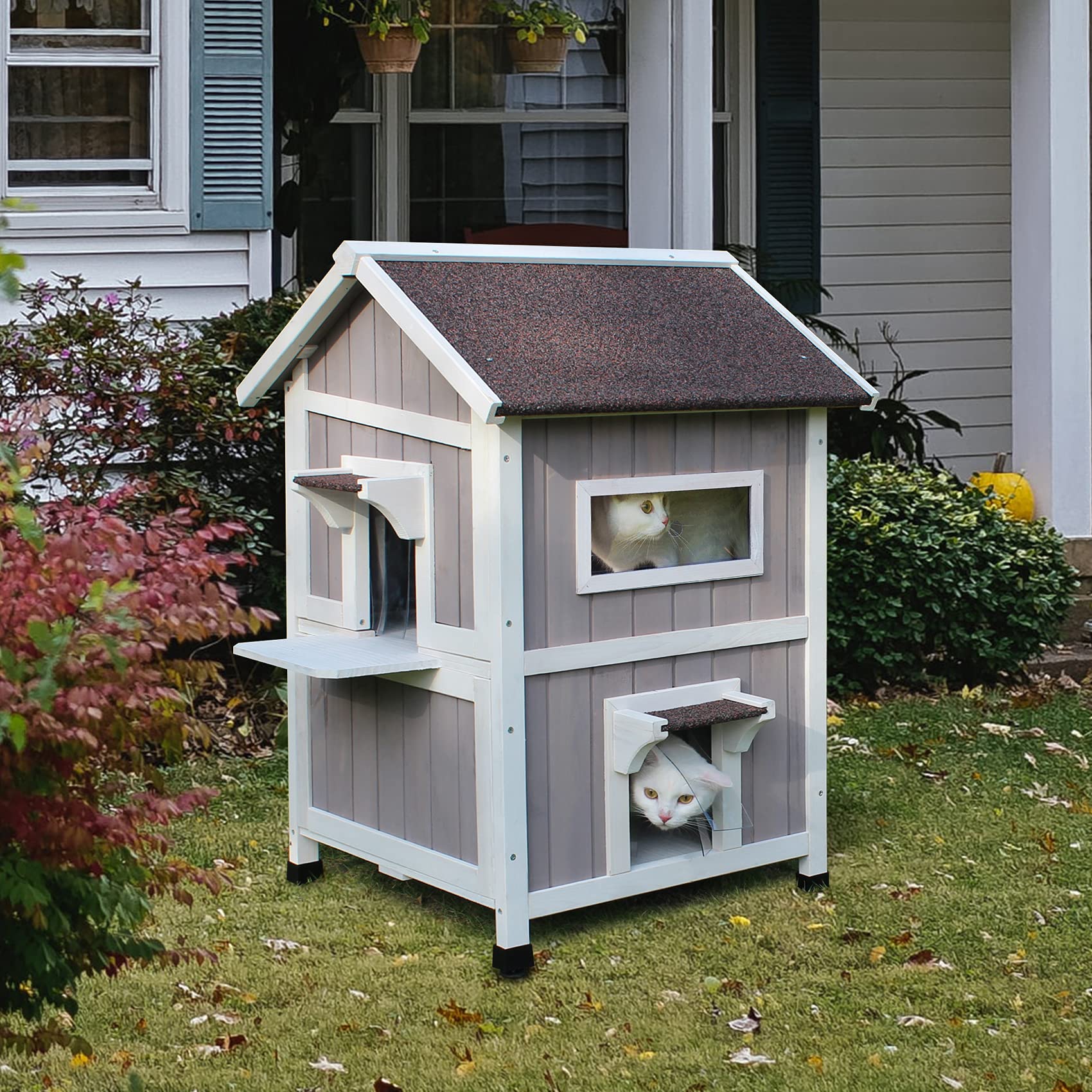 Rockever Feral Cat Shelter Outdoor with Escape Door Rainproof Outside ...