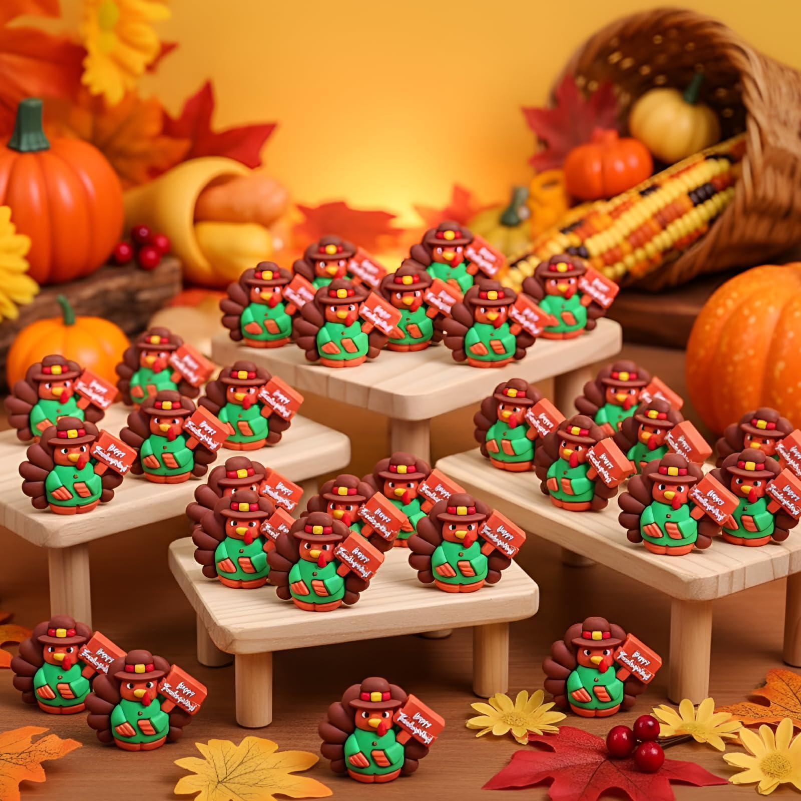 Snapklik.com : Domensi 50 Pcs Thanksgiving Mini Turkey Figurines Tiny ...