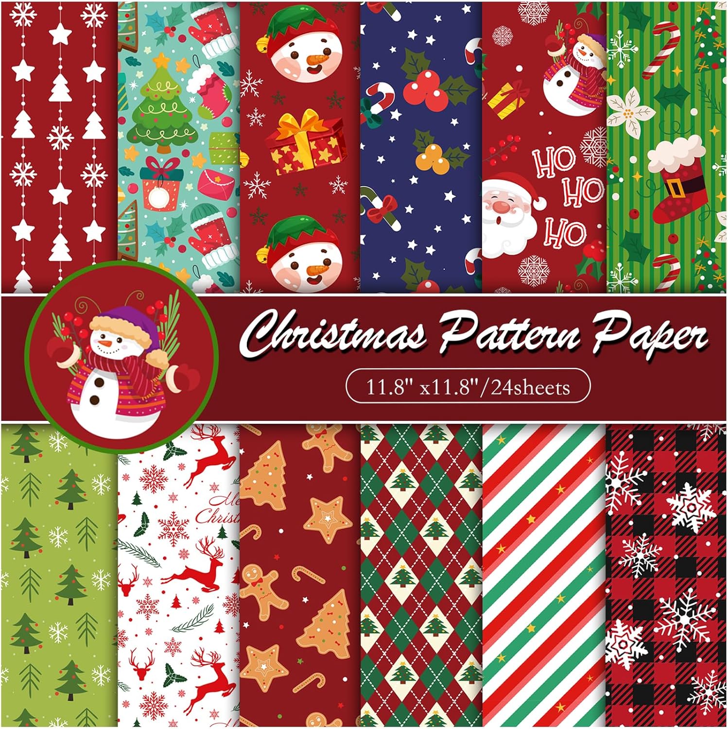 Konsait 24 Sheets Christmas Scrapbook Paper - 12x12 Pattern Paper ...