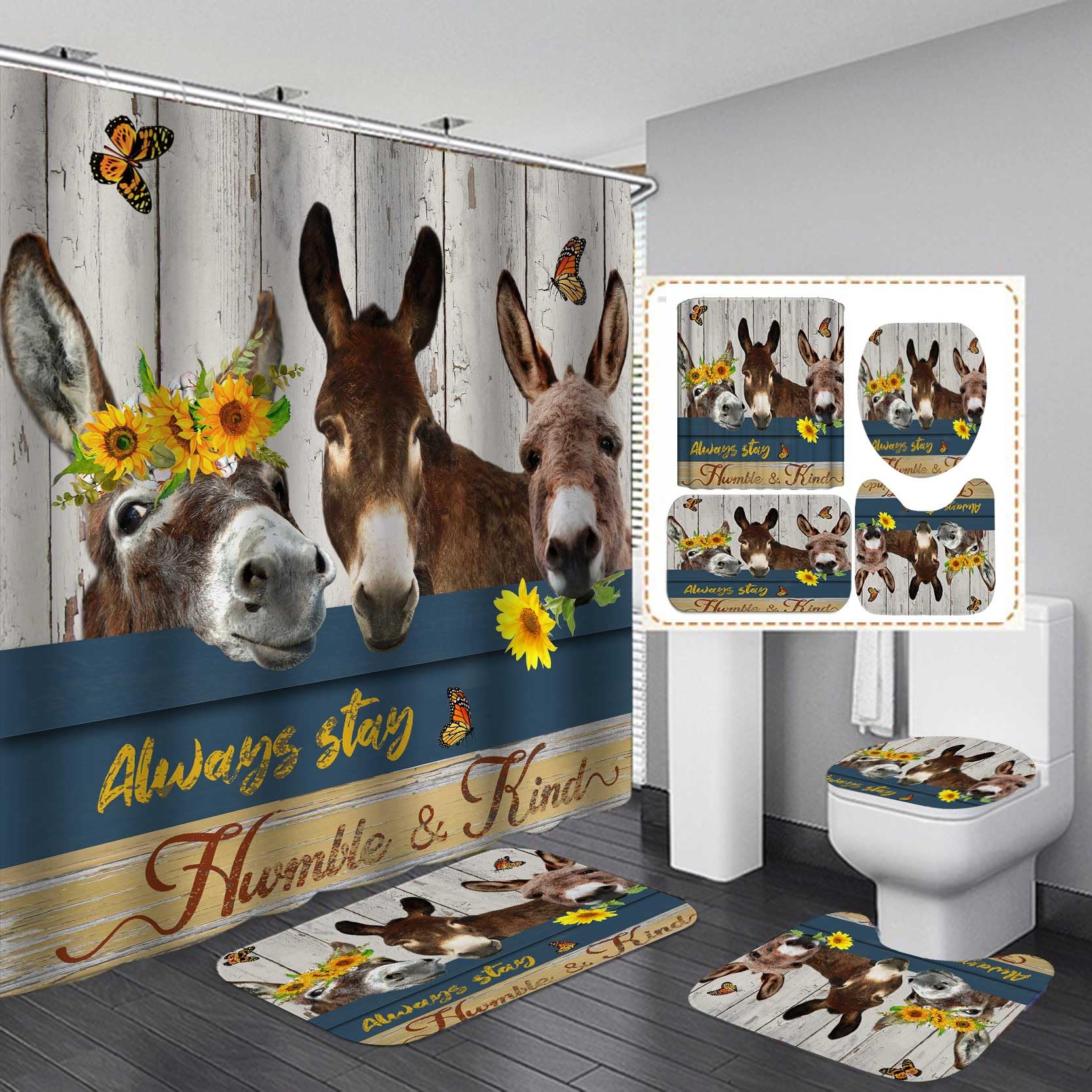 Amazon.com: Jayden&Madge 4PCS Funny Donkey Shower Curtain Set ...
