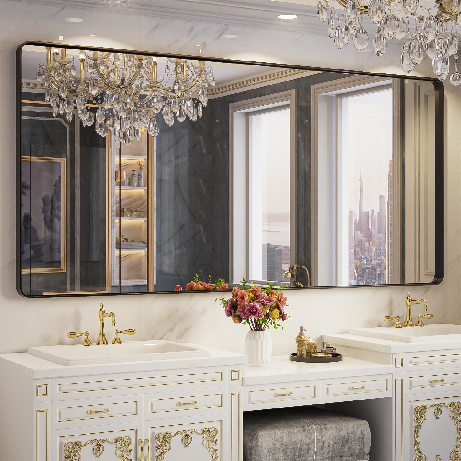 Amazon.com: Yamazakura Large Bathroom Mirror for Wall, 77x36 Inch Matte ...