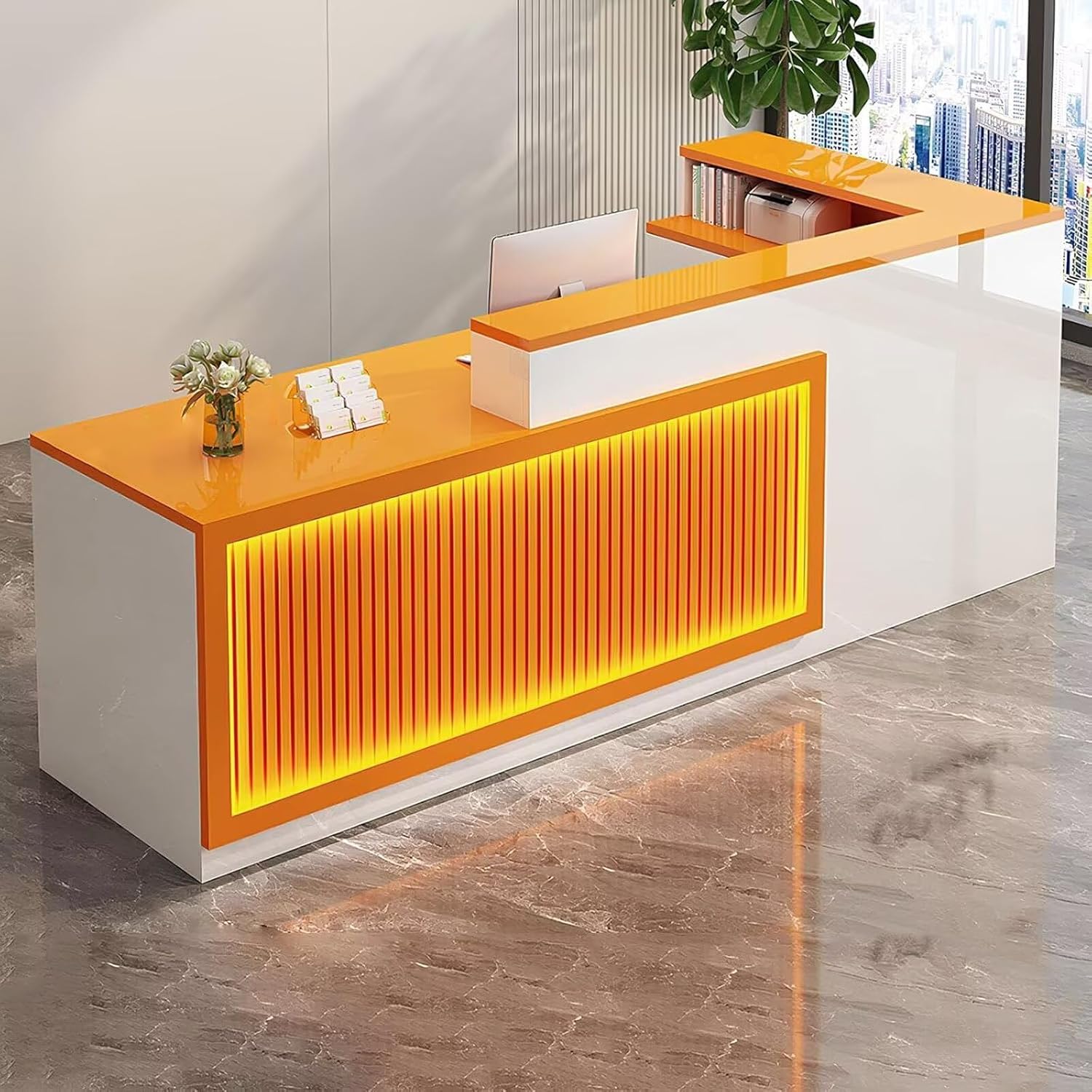 Check Out Counter Modern And LED Lights For Hotel Beauty Salon L Shaped ...