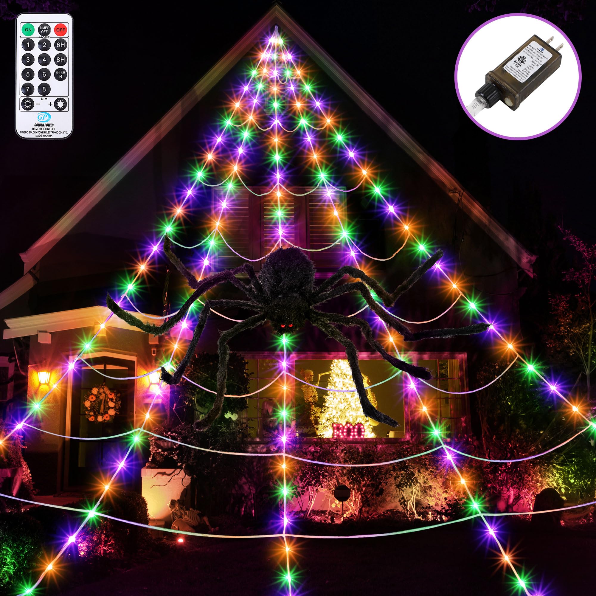 Meonum Halloween Spider Web Lights Outdoor Decoration, LED Giant Spider ...