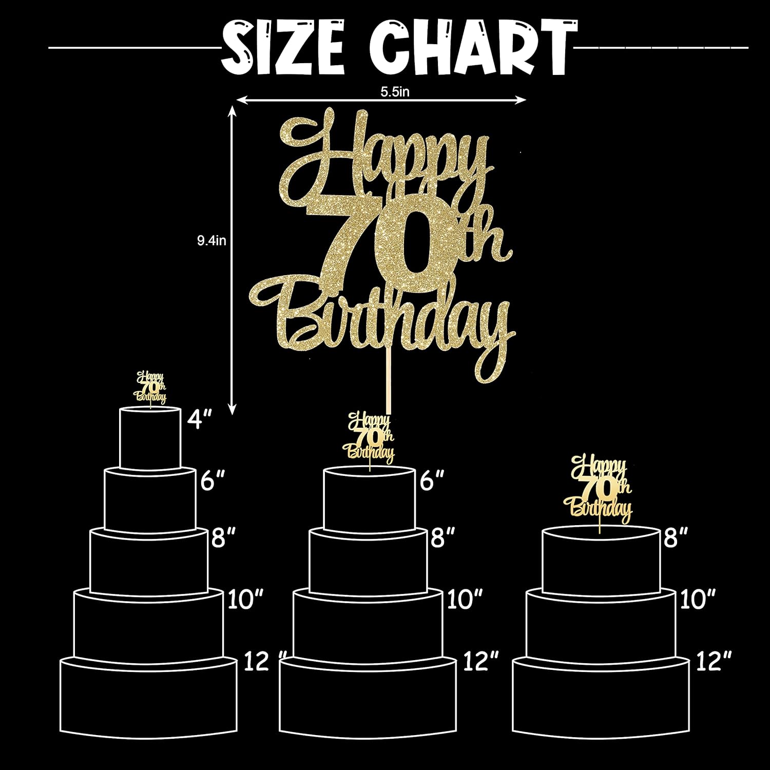 Buy Happy 70th Birthday Cake Topper - 70th Anniversary Cake Topper ...