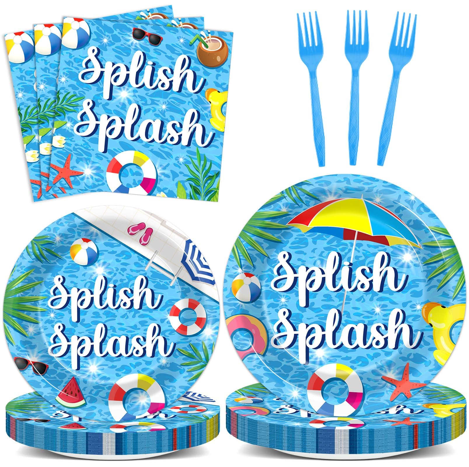 Summer Beach Theme Paper Plates And Napkins For 50 Guests 100Pcs Pool ...