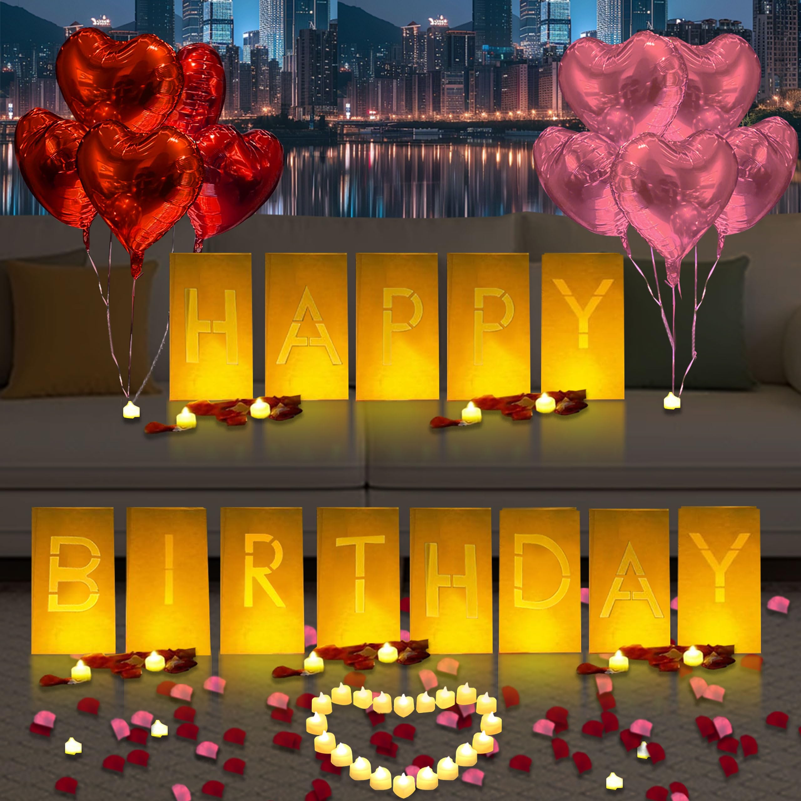 Amazon.com: Happy Birthday Lighted Letters Sign 13pcs Luminary Paper ...