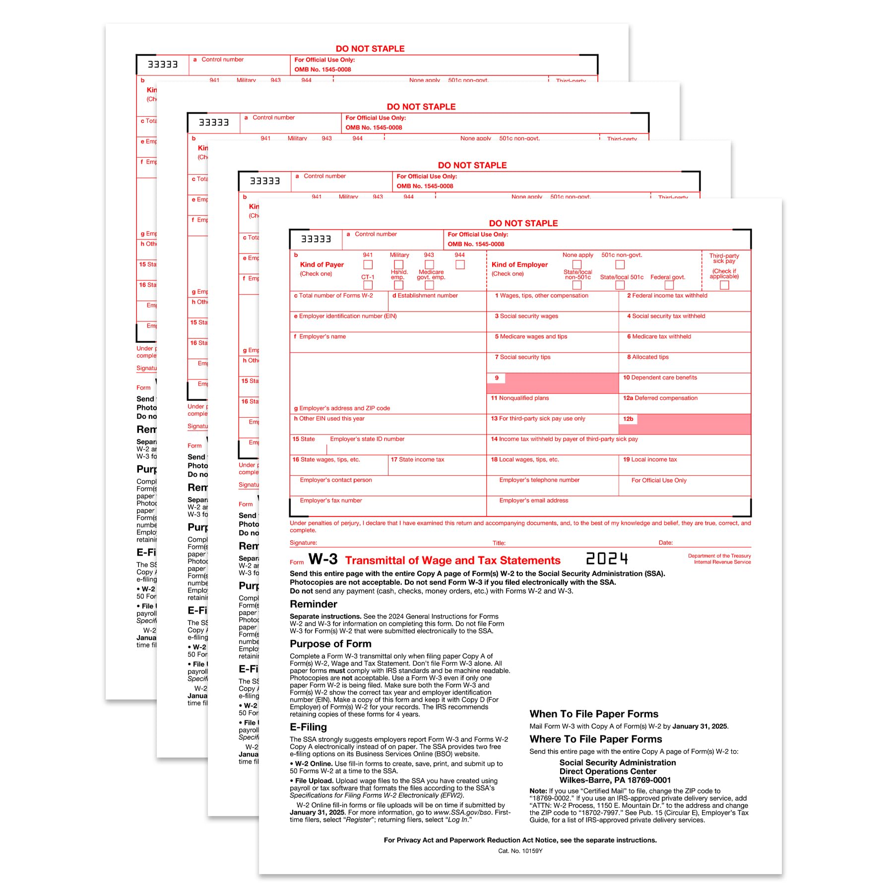 Amazon.com : W3 Forms 2024, 10 Form W-3 Summary Laser Forms for ...