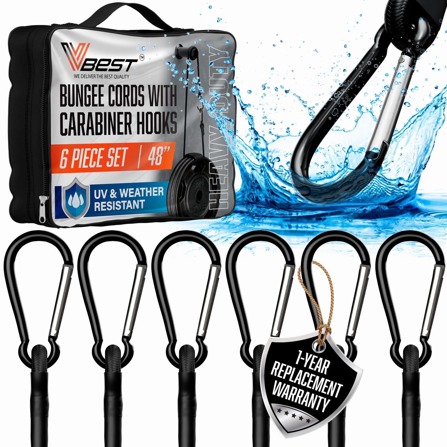 VBEST Black Bungee Cords with Hooks 48 Inch - Heavy Duty Outdoor Bungee ...
