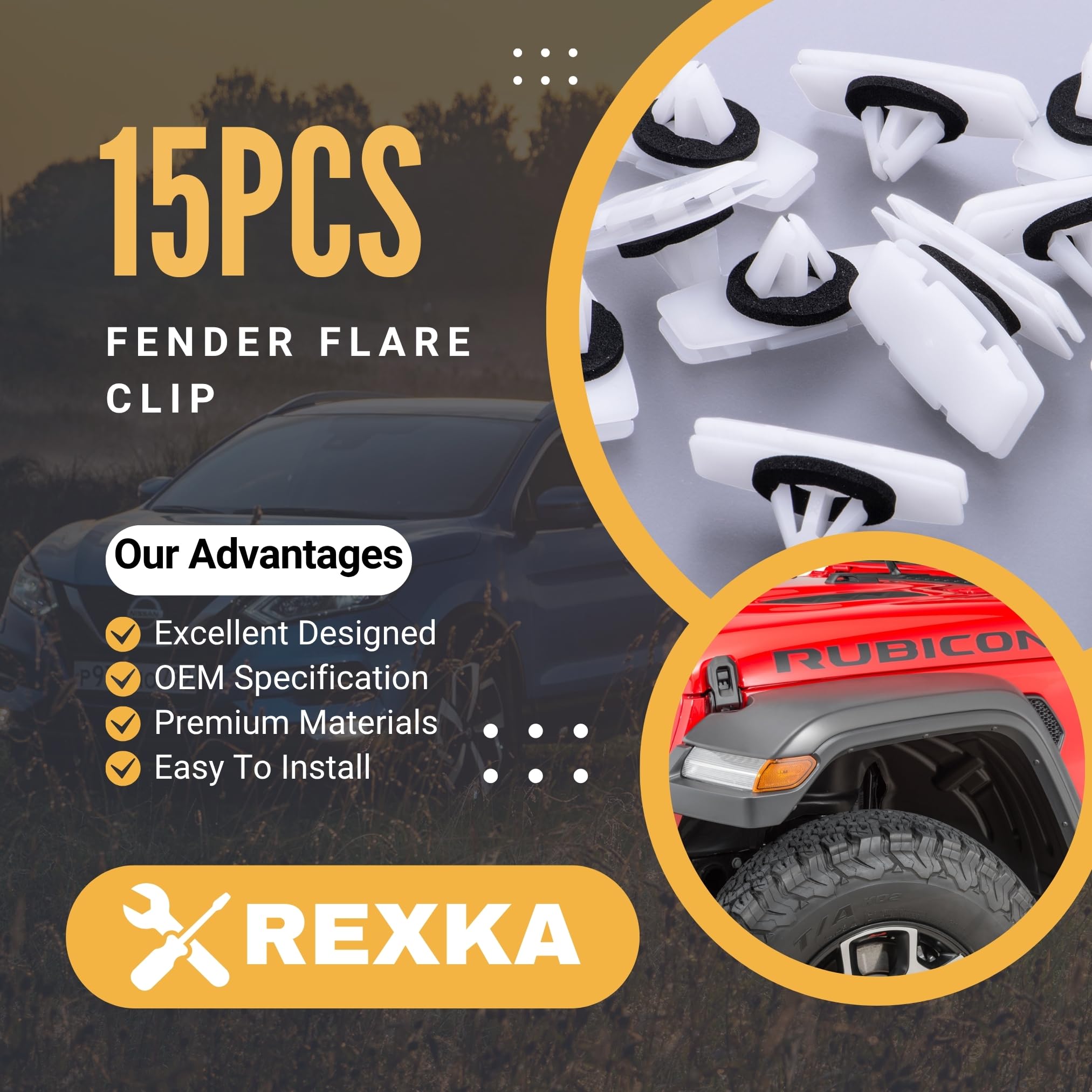 Snapklik.com : Rexka 15pcs Fender Flare Clips 68526185AA For 2018-2024 ...