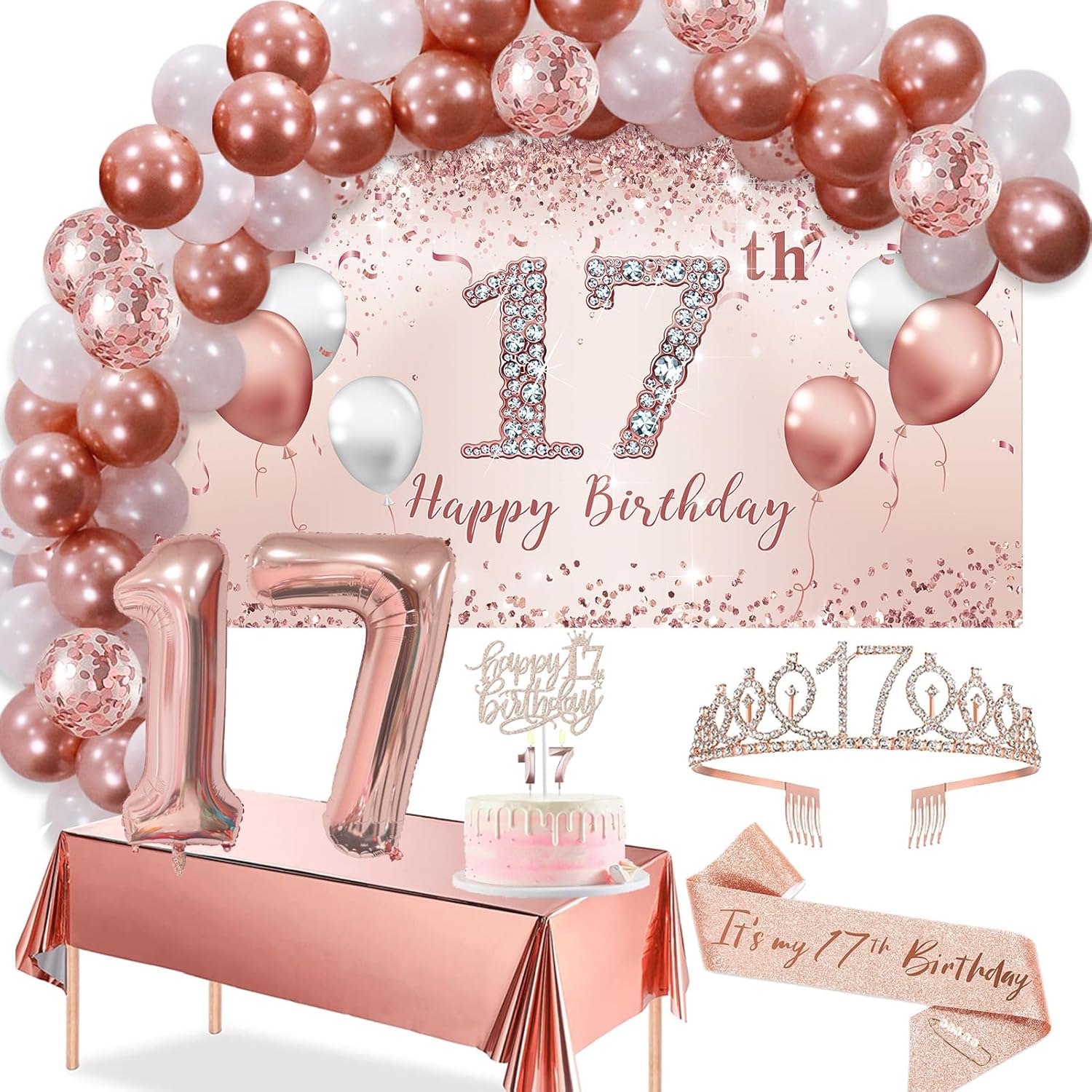 Amazon.com: Trgowaul 17th Birthday Decorations Balloon Set girls Arch ...