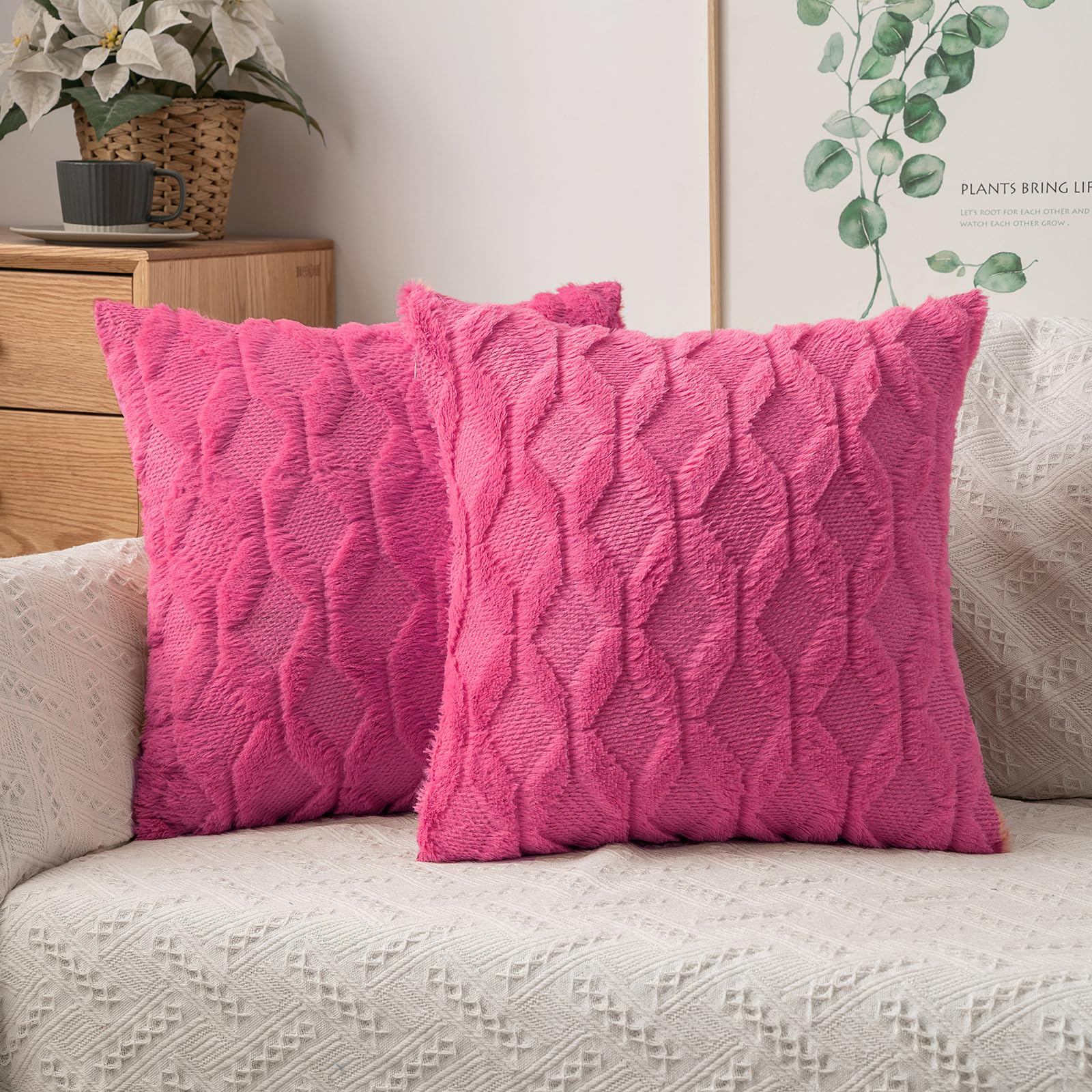 Amazon.com: MIULEE Hot Pink Throw Pillow Covers 18x18 Set of 2 Spring ...