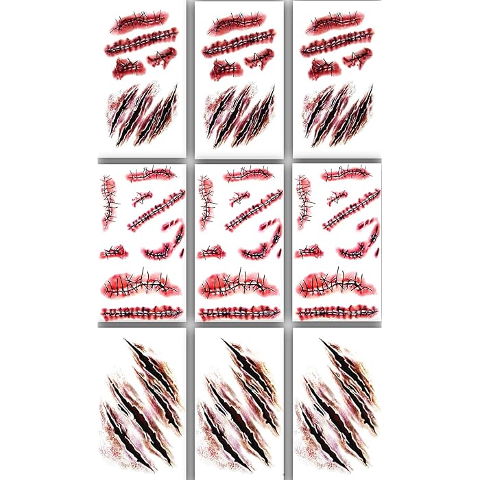 Buy 9pcs Horror Realistic Fake Bloody Wound Stitch Scar Scab Waterproof ...