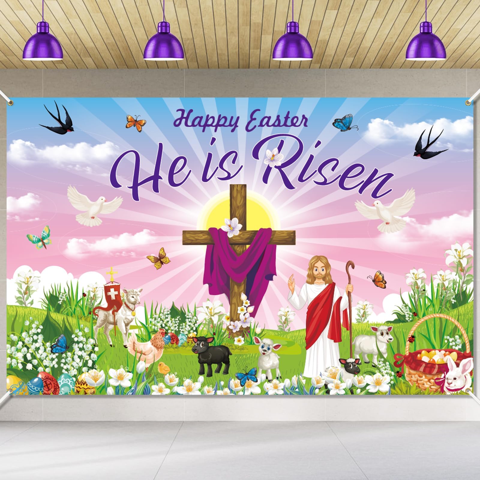 Amazon.com: HOWAF Easter He is Risen Backdrop Banner, Easter Religious ...