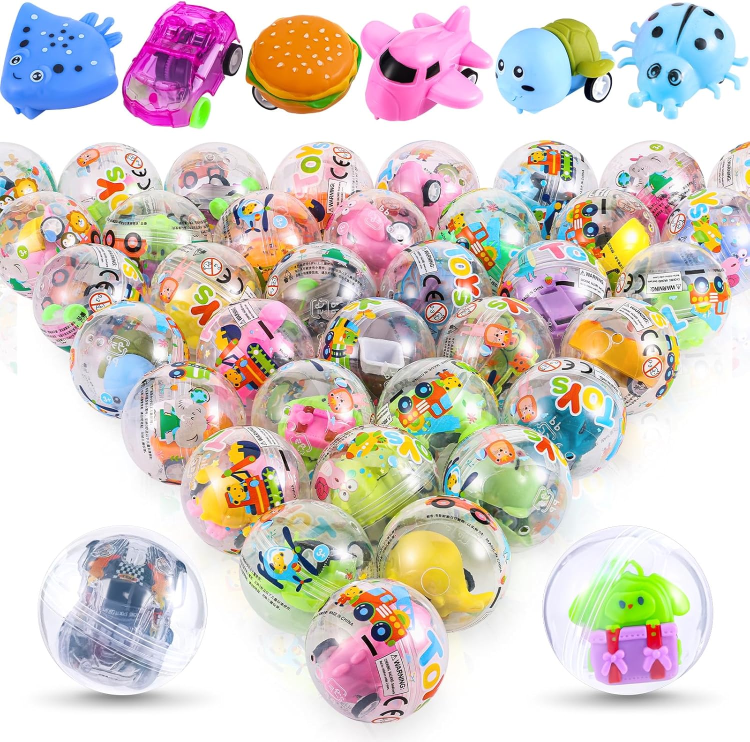 Amazon.com: Joottuan 50 Pack Gumball Capsules Round Toy Contain Filled Toys Pull Back Cars for ...