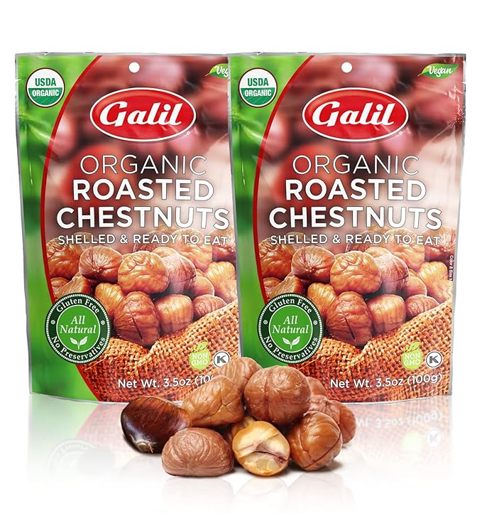 Amazon.com : Galil Organic Roasted Chestnuts Pack of 2 - Shelled ...