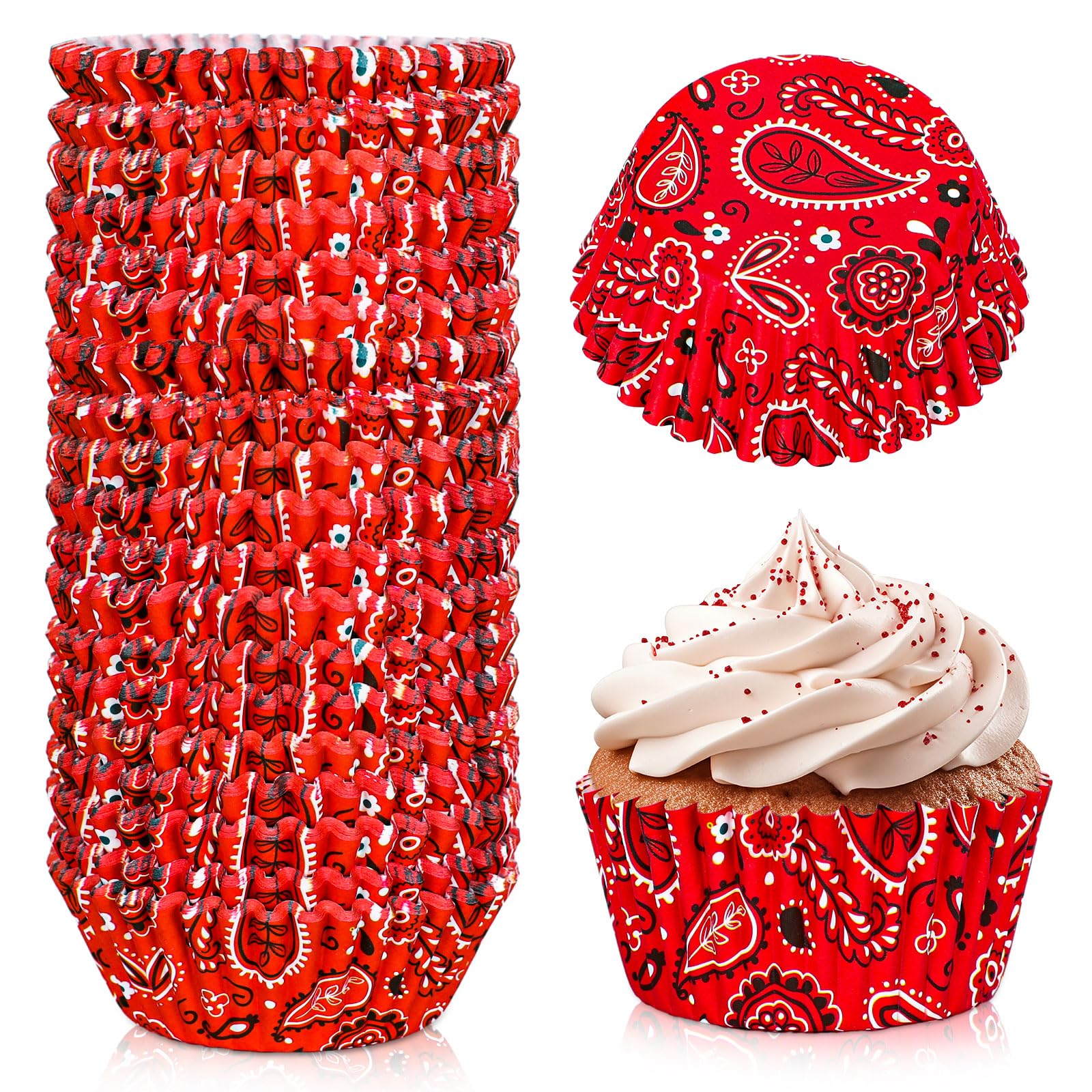 Amazon.com: Whaline 300Pcs Western Cowboy Cupcake Liners Red Bandana ...