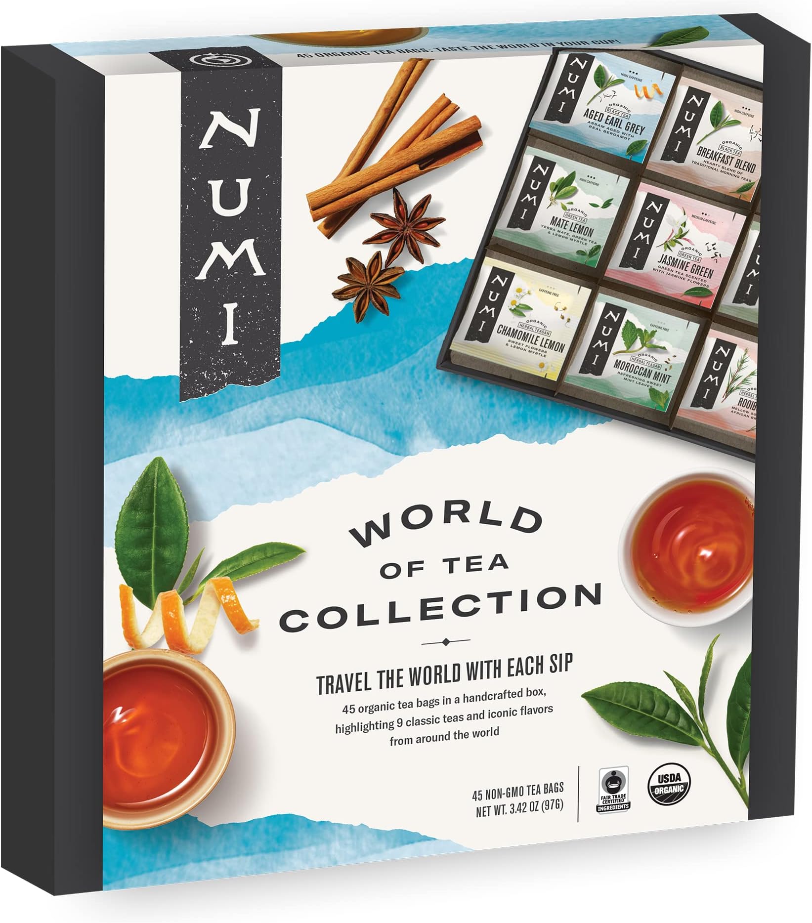 Amazon.com : Numi Organic Tea World of Tea Gift Set, 45 Tea Bags, Fair ...