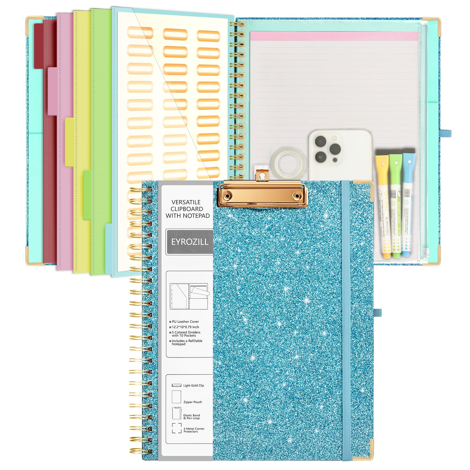 Amazon.com : EYROZILL Clipboard Folio with Storage Pocket Refillable ...