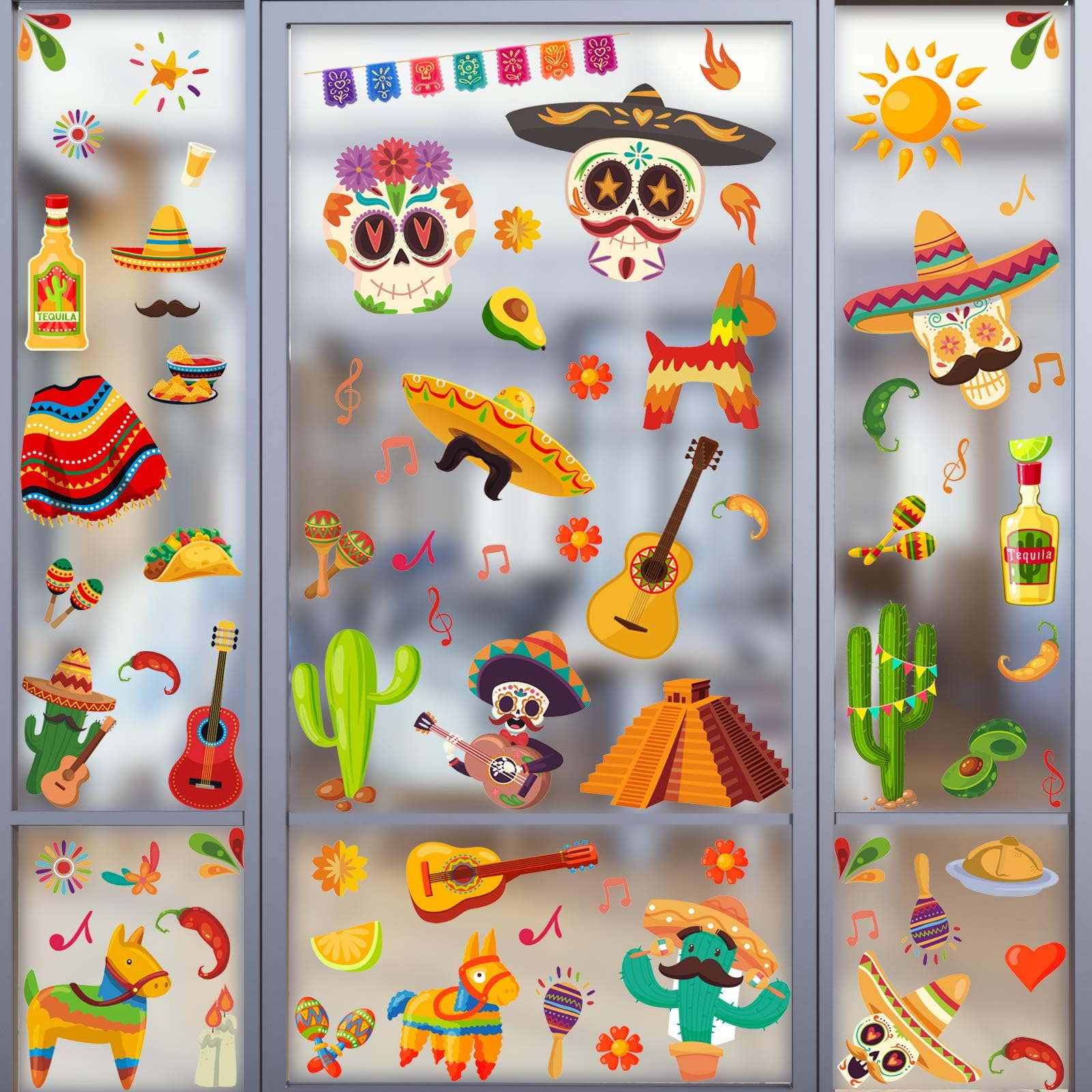 Amazon.com: Zonon 76 Pieces Mexican Fiesta Party Window Sticker Cinco ...