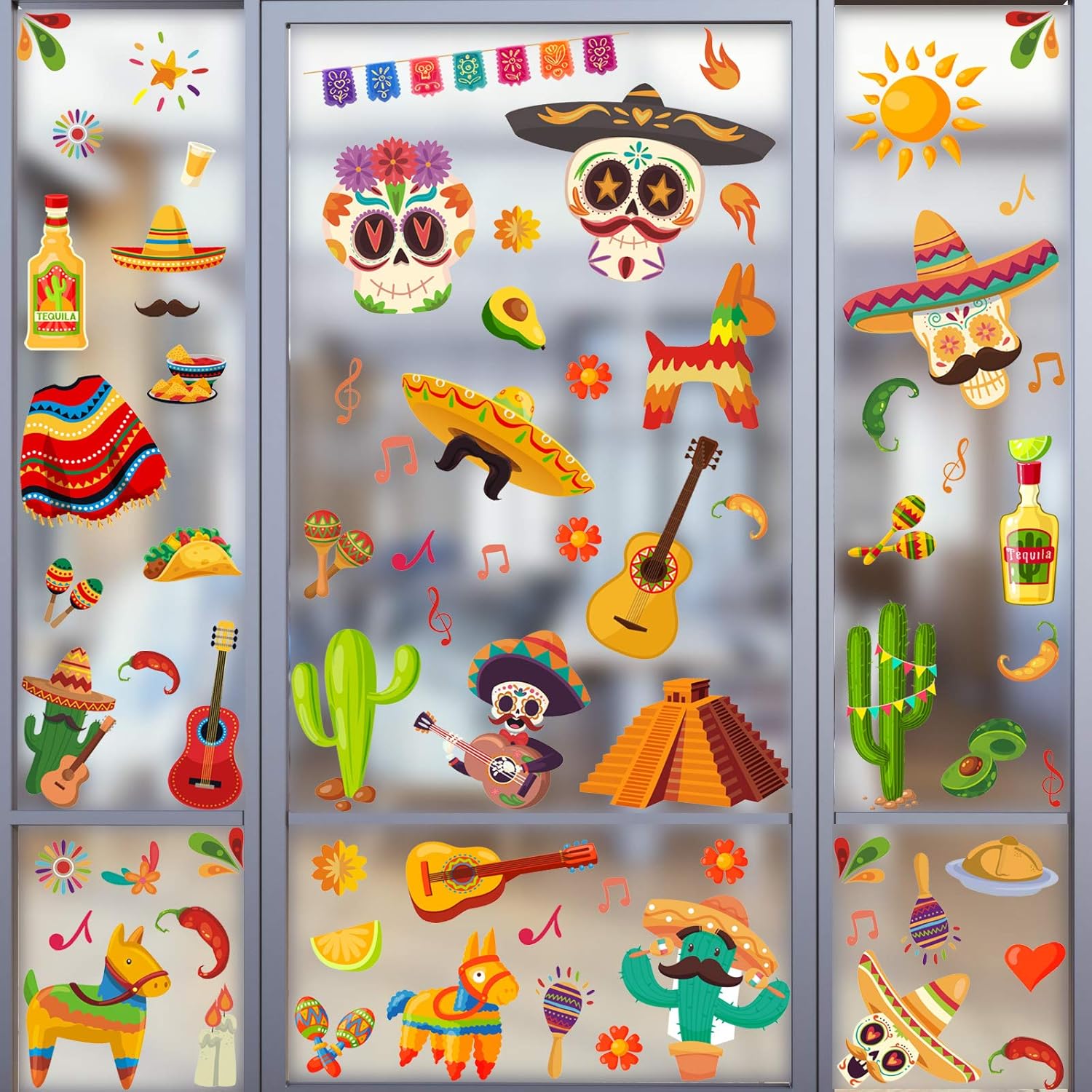 Amazon.com: Zonon 76 Pieces Mexican Fiesta Party Window Sticker Cinco ...