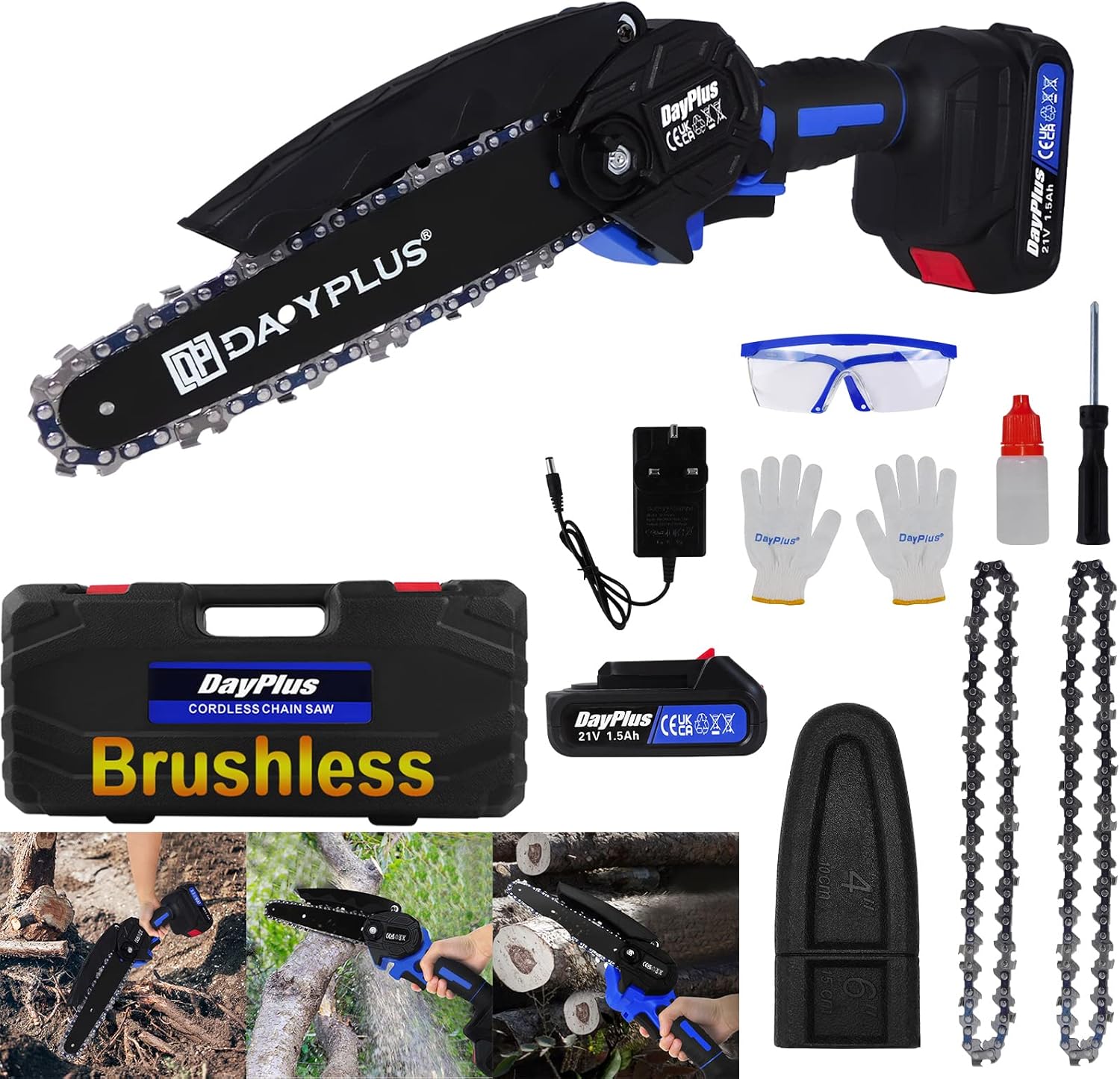 Cordless Mini Chainsaw Brushless, 6 Inch Portable Electric Chainsaw ...