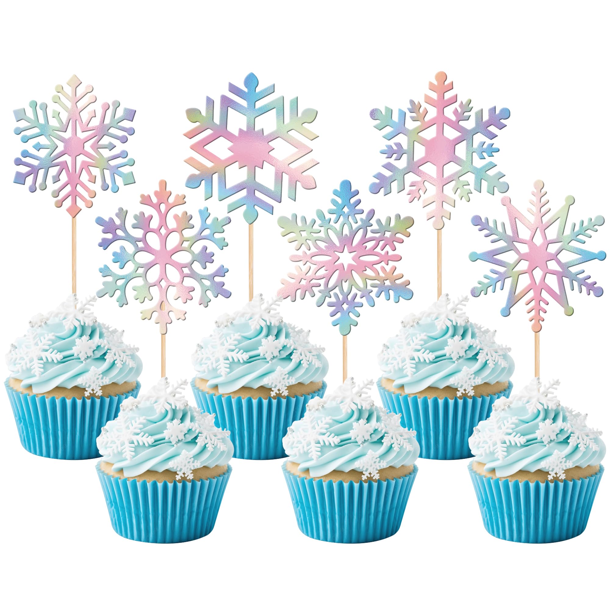 Snapklik.com : 36 PCS Snowflake Cupcake Toppers Glitter Winter Frozen ...