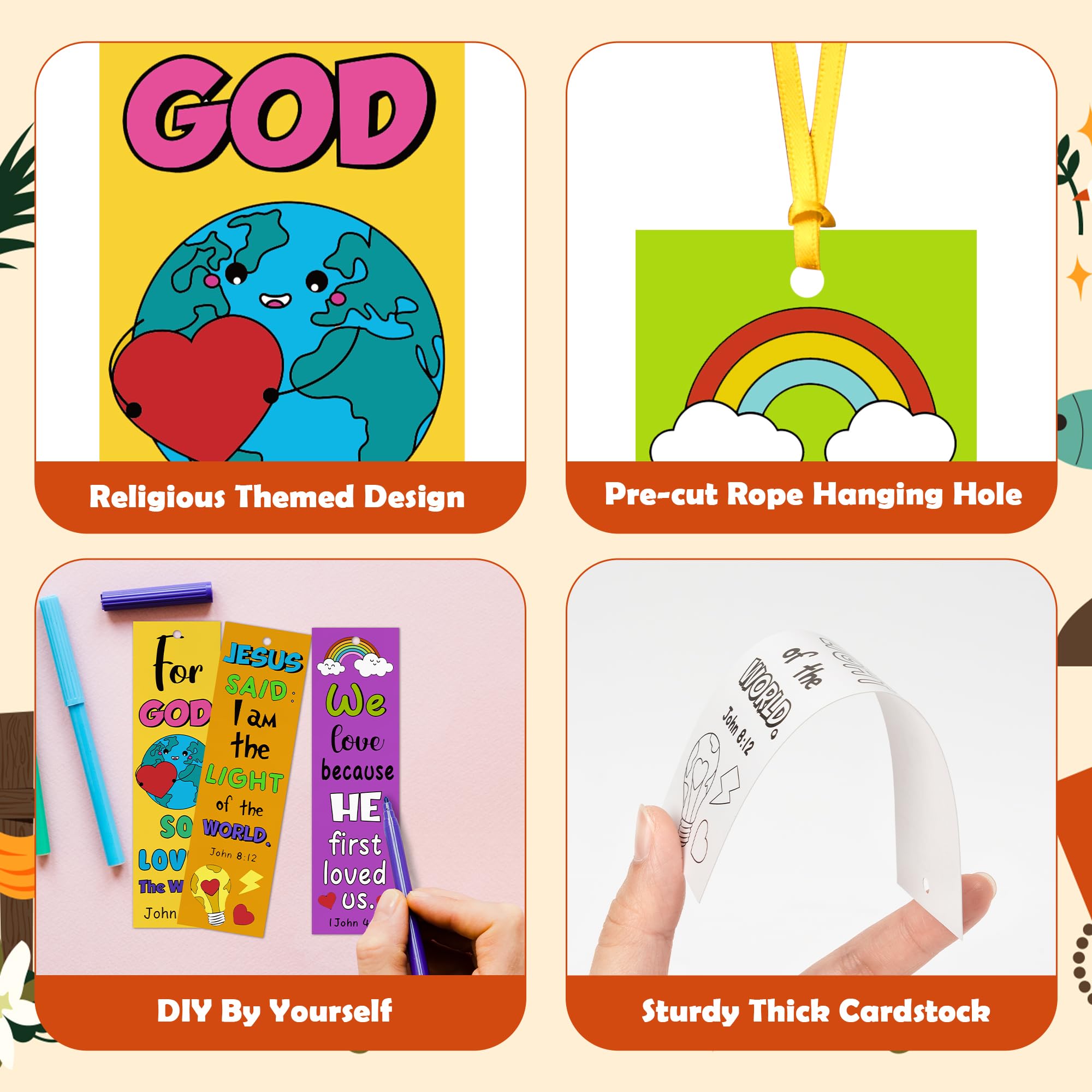 Snapklik.com : 120Pcs Bible Color Your Own Bookmarks - Religious ...
