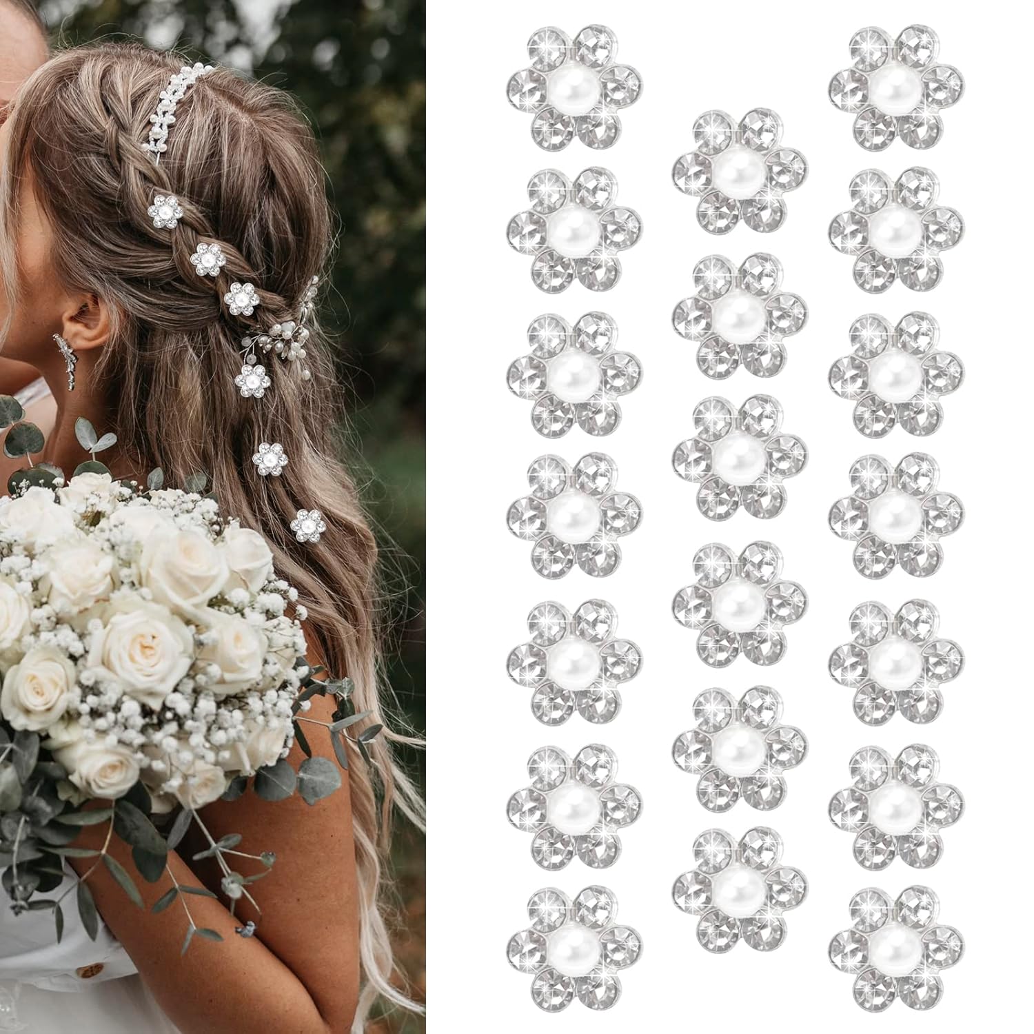 Amazon.com : YISSION 20Pcs Mini Rhinestone Flower Hair Clips Cute White ...