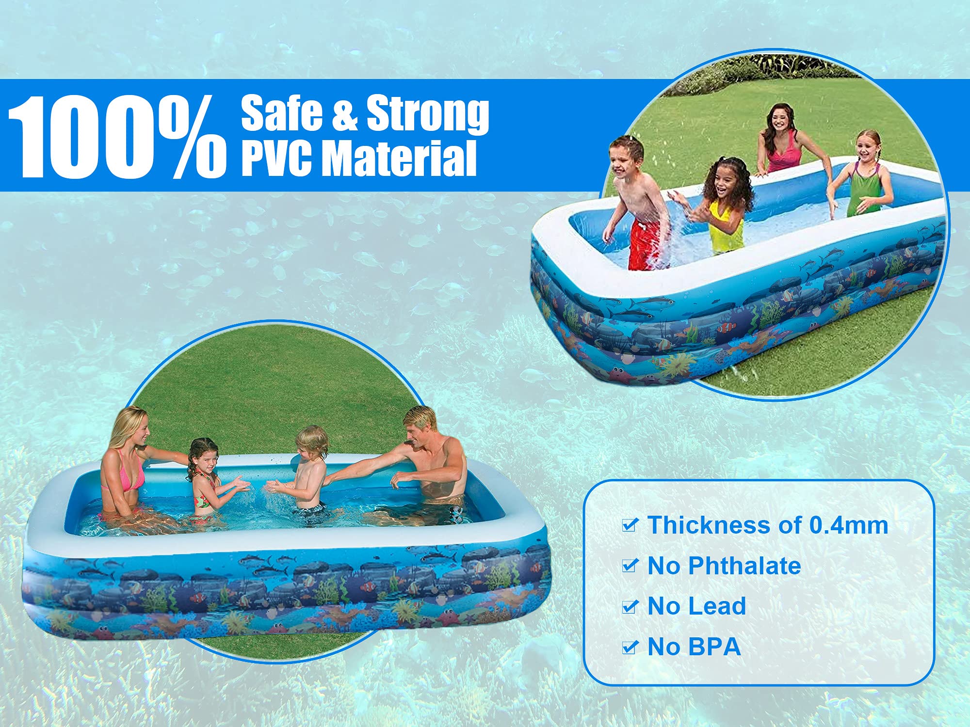 10ft Full-Sized Inflatable Swimming Pool, Upgraded 0.4mm Thicker ...
