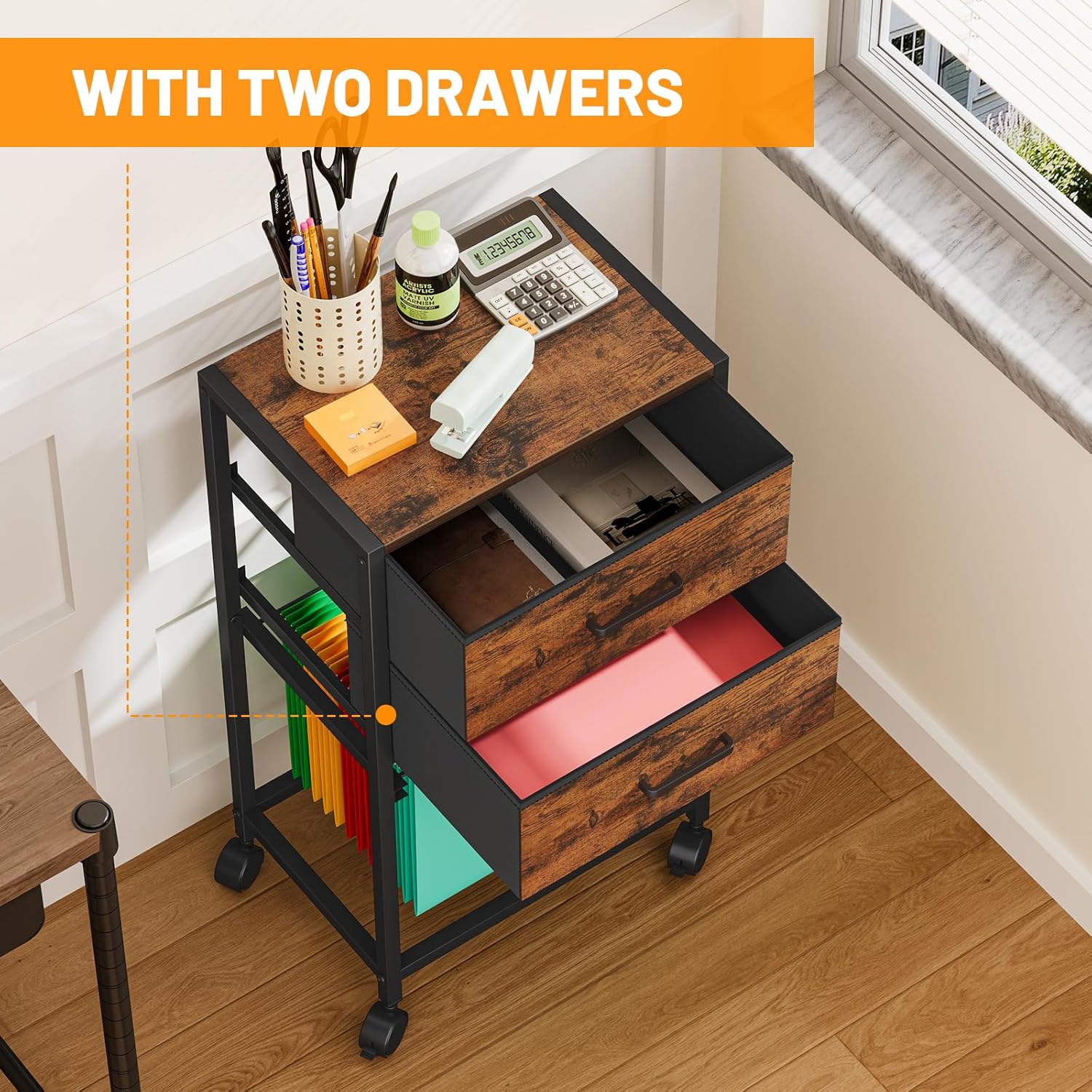 Snughome Rolling File Cart with 2-Drawer Filing Cabinet with Wheels ...