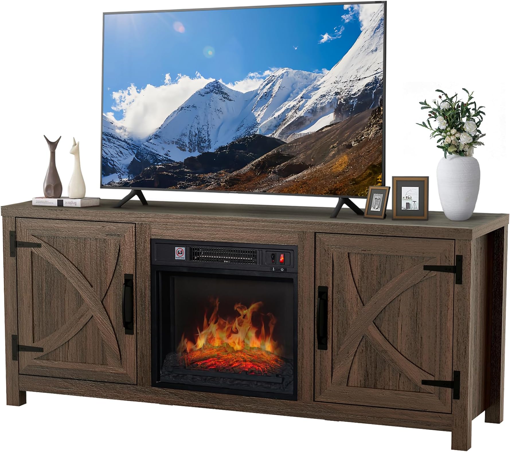 Amazon.com: ENSTVER Farmhouse Electric Fireplace TV Stand for for TVs ...