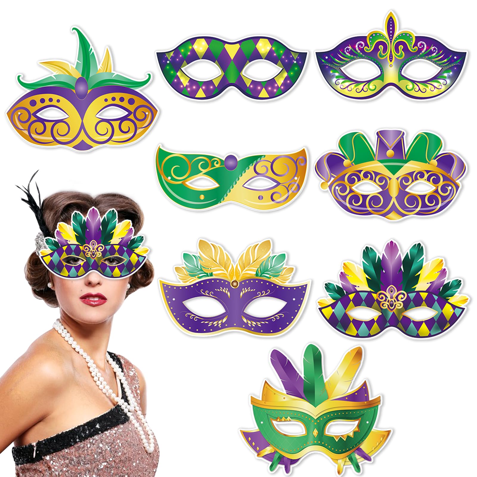 Amazon.com: 8 Pack Mardi Gras Paper Masks Carnival Parade Face Masks ...