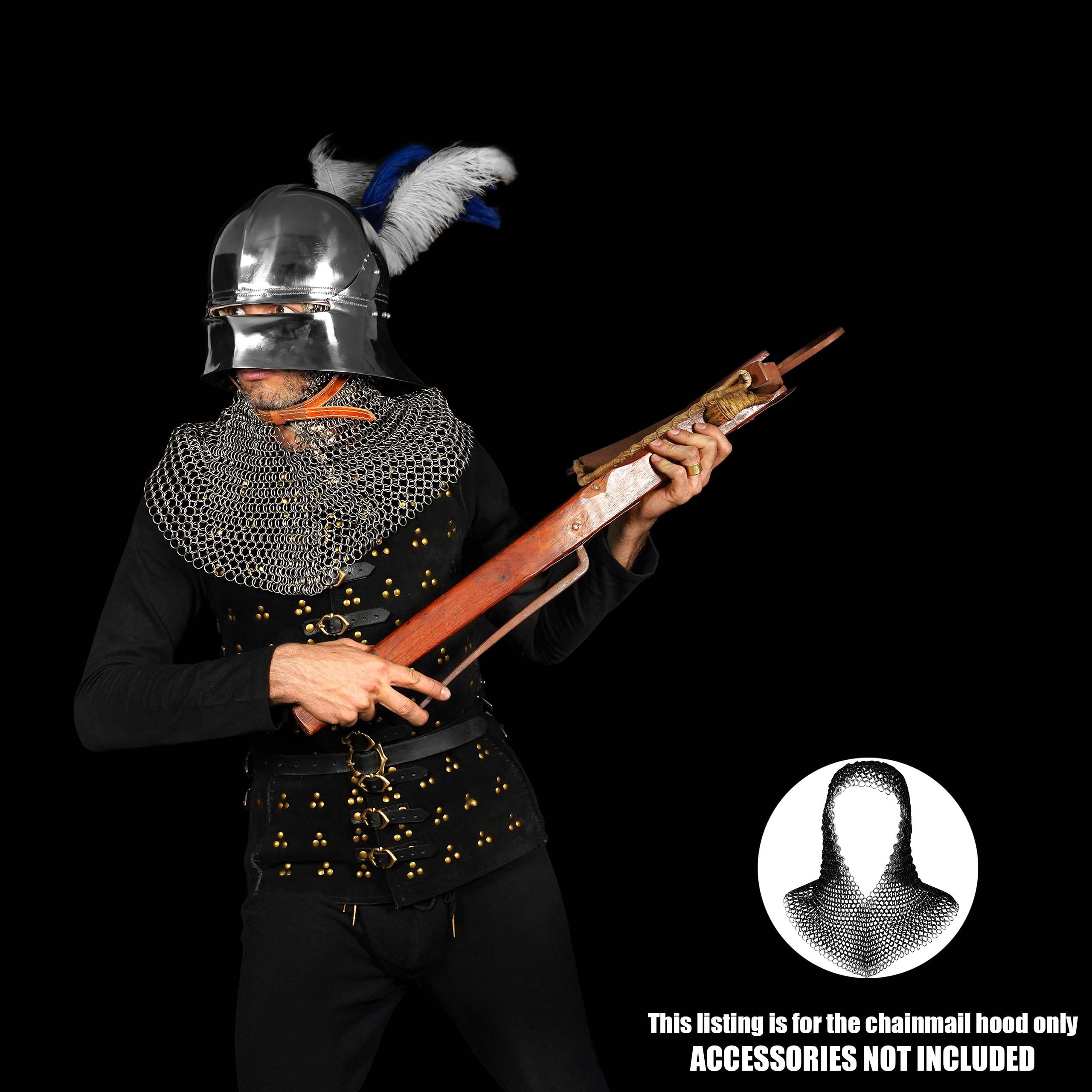 Mythrojan Medieval Chainmail Coif Hood 16 Gauge Stainless Steel Butted ...