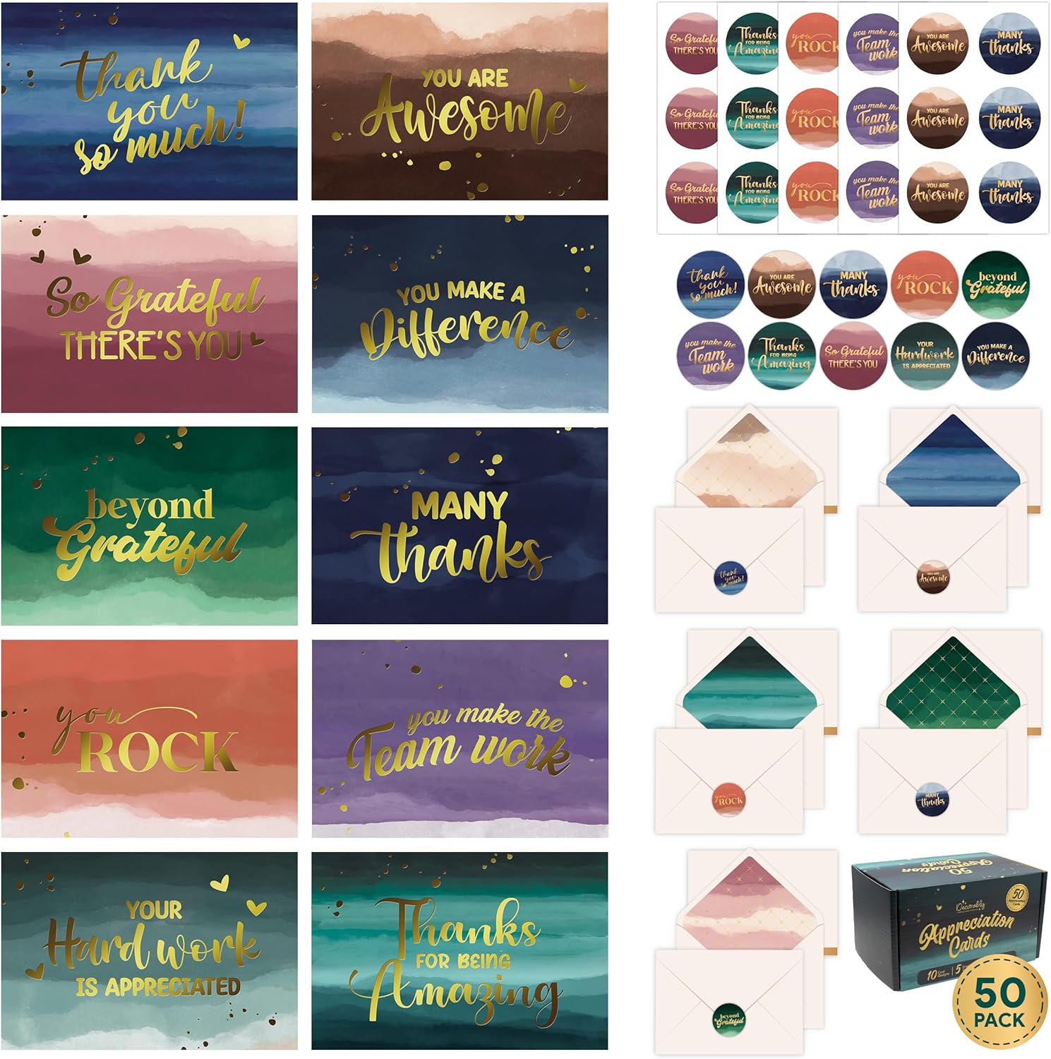 Decorably Gold-Foiled 6x4in 50 Pack Employee Appreciation Cards with ...