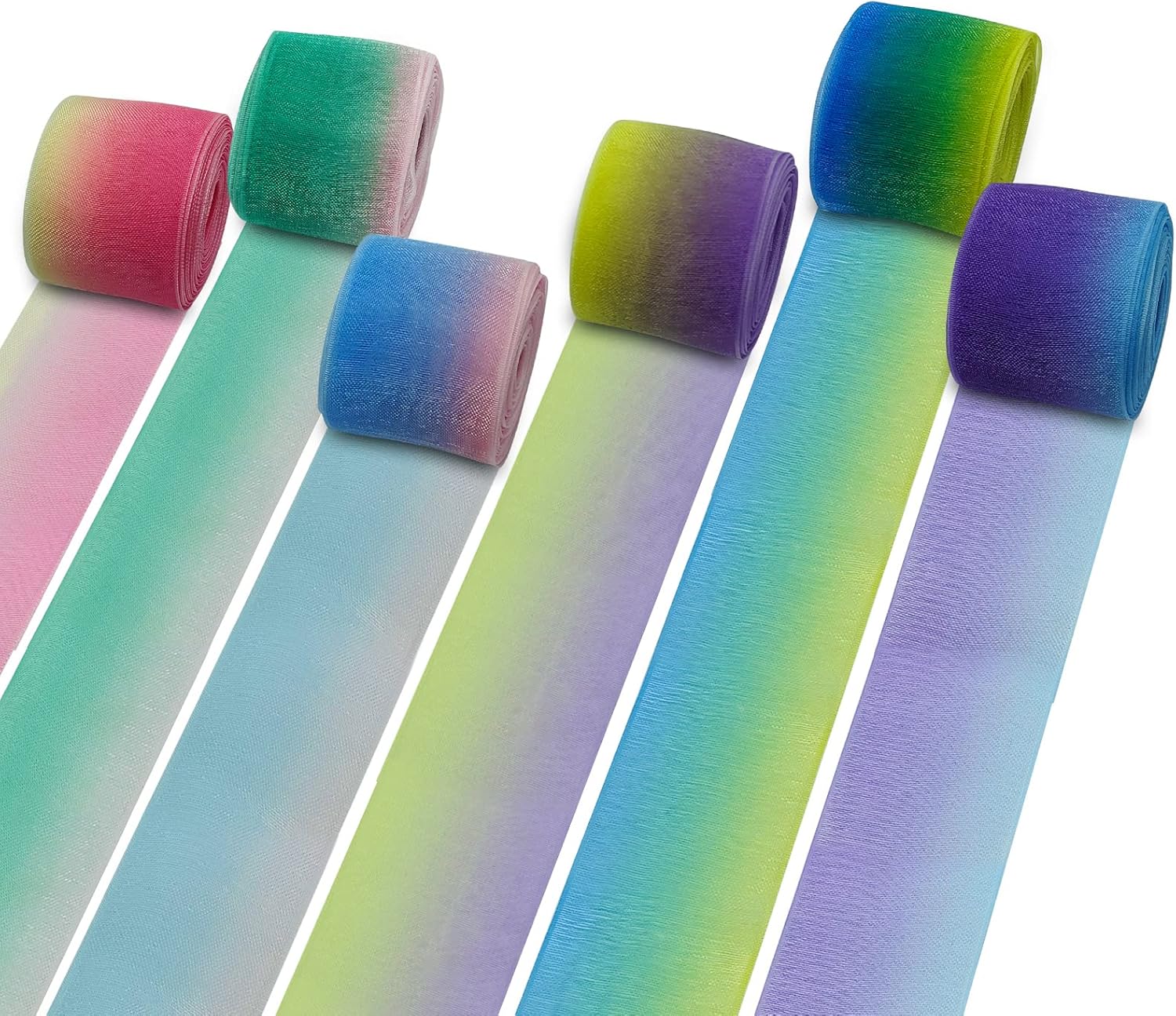 Amazon.com: 6 Rolls Organza Chiffon Ribbons Rainbow Wrapping Ribbons ...